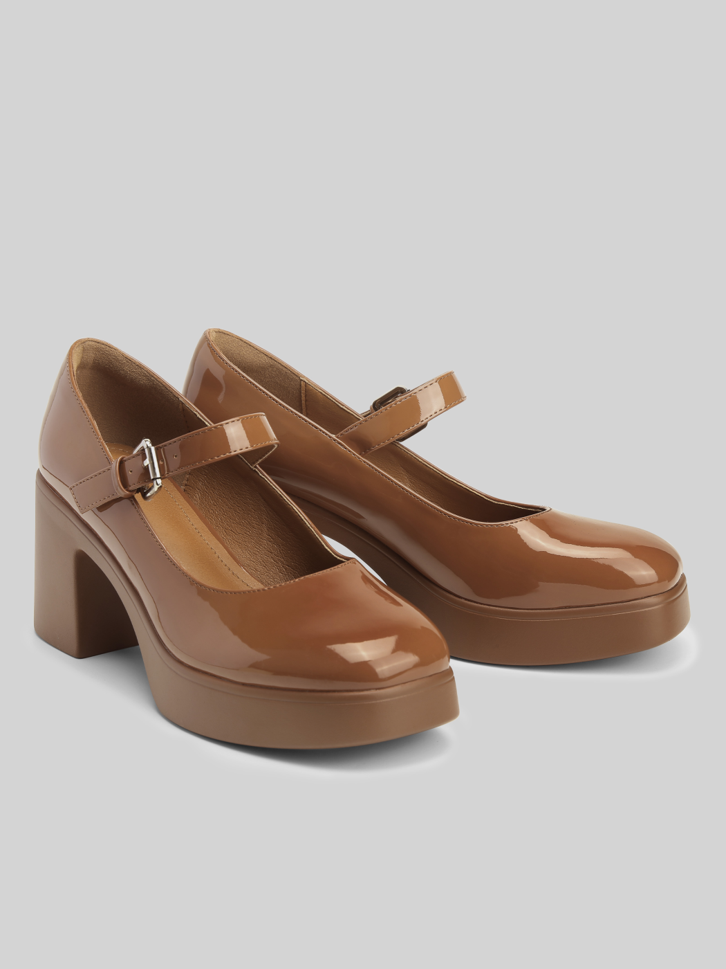 Basic Chunky Heeled Single Band Mary Jane Shoes - Cider