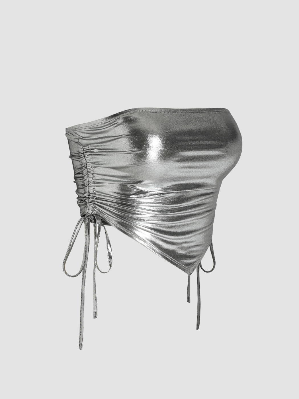 Knit Fabric Drawstring Ruched Crop Tube Top For Music Festival/Live House