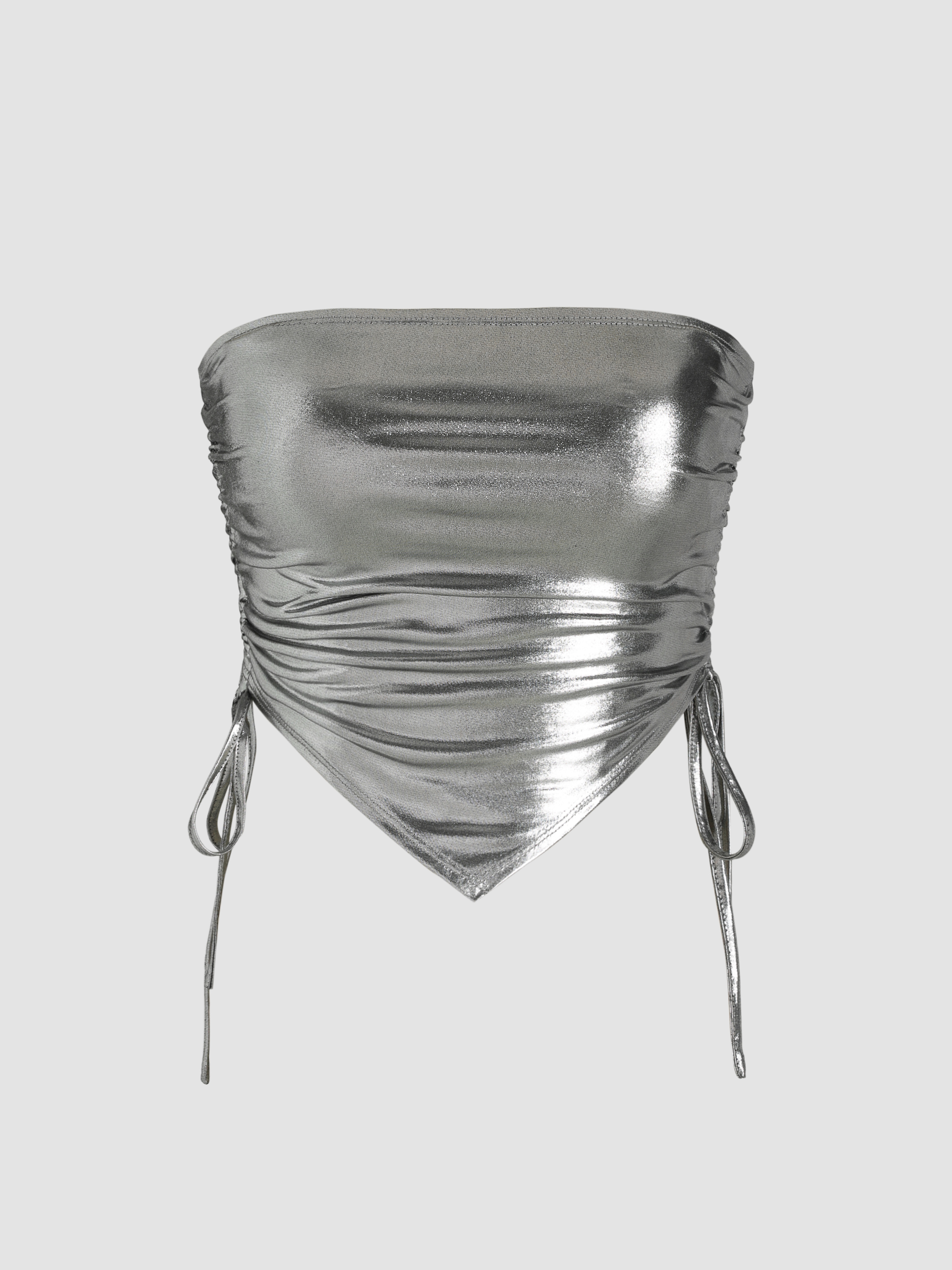 Knit Fabric Drawstring Ruched Crop Tube Top For Music Festival/Live House