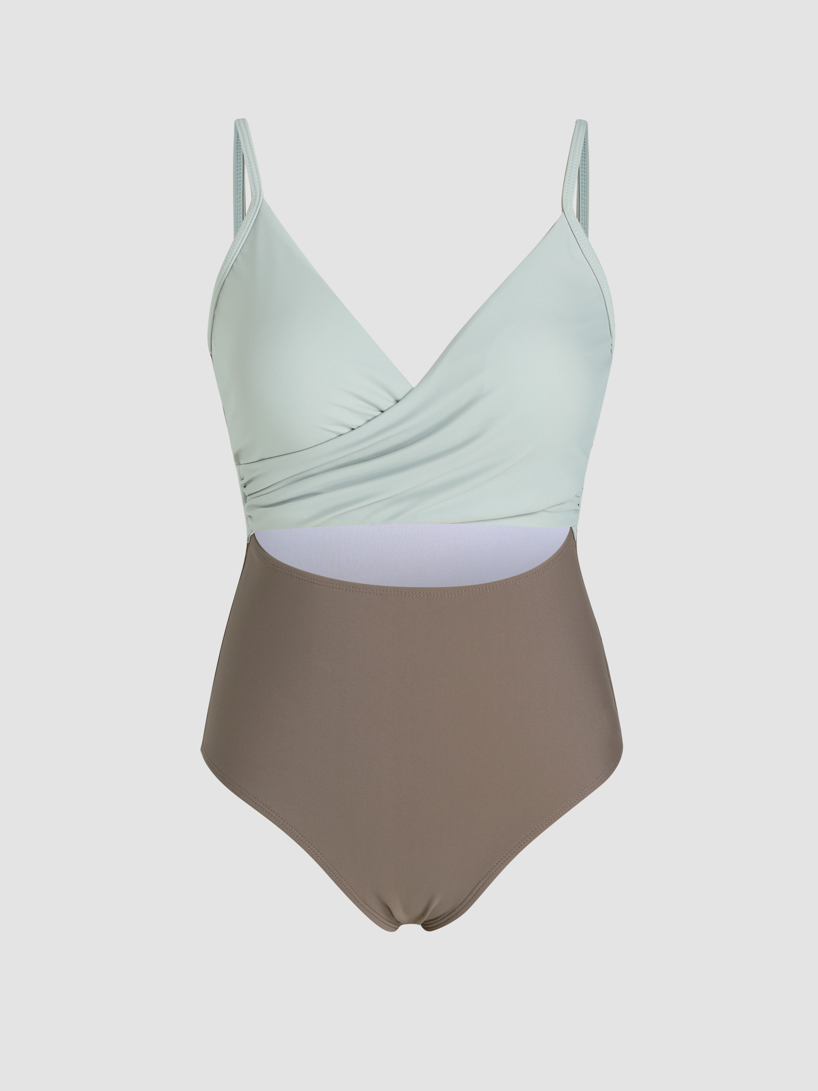 V-neck Color Block Cut Out One Piece Swimsuit For Vacation Swimming ...