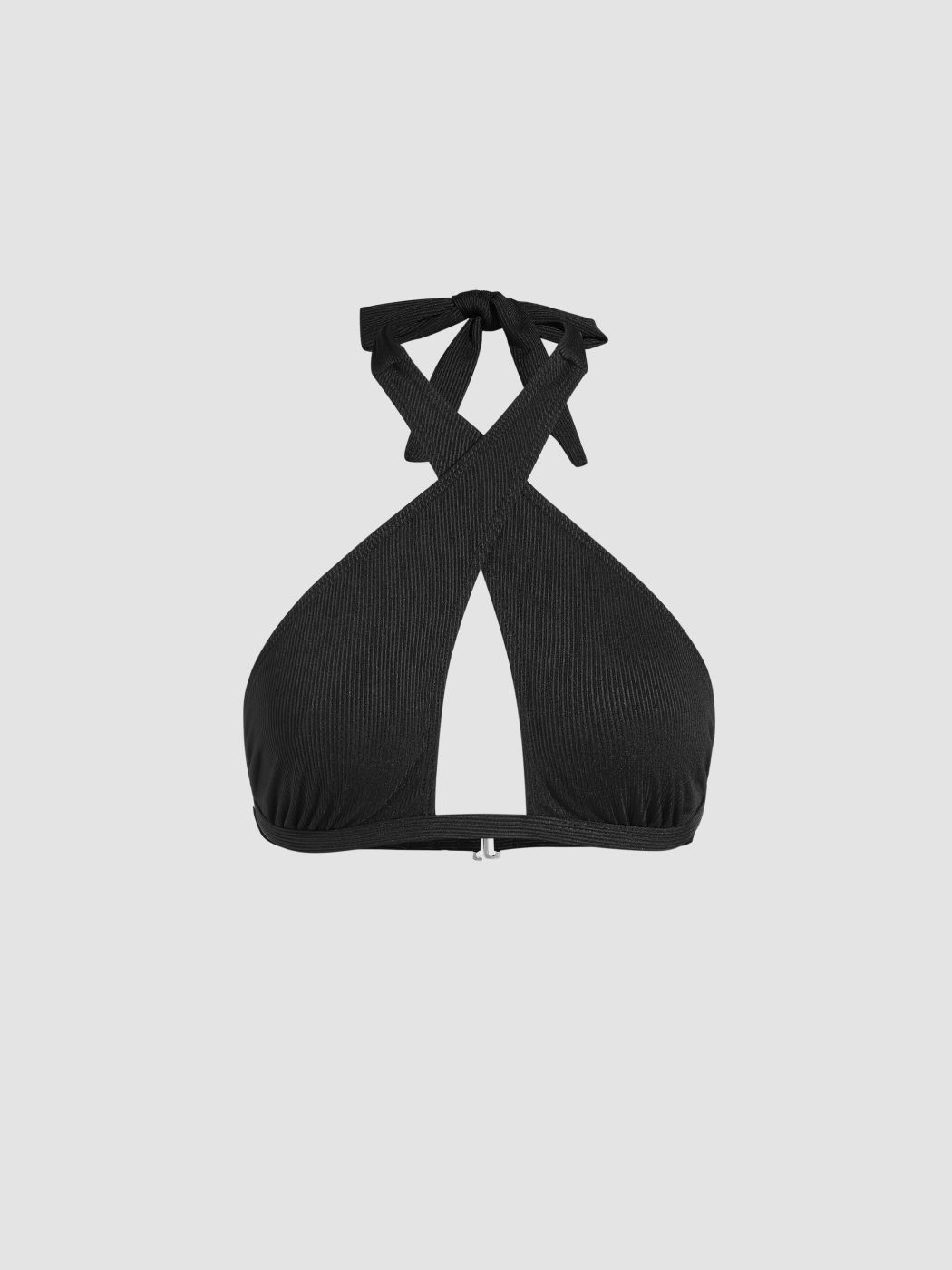 Rib Halter Criss Cross Cut Out Bikini Top For Vacation Swimming Pool Beach