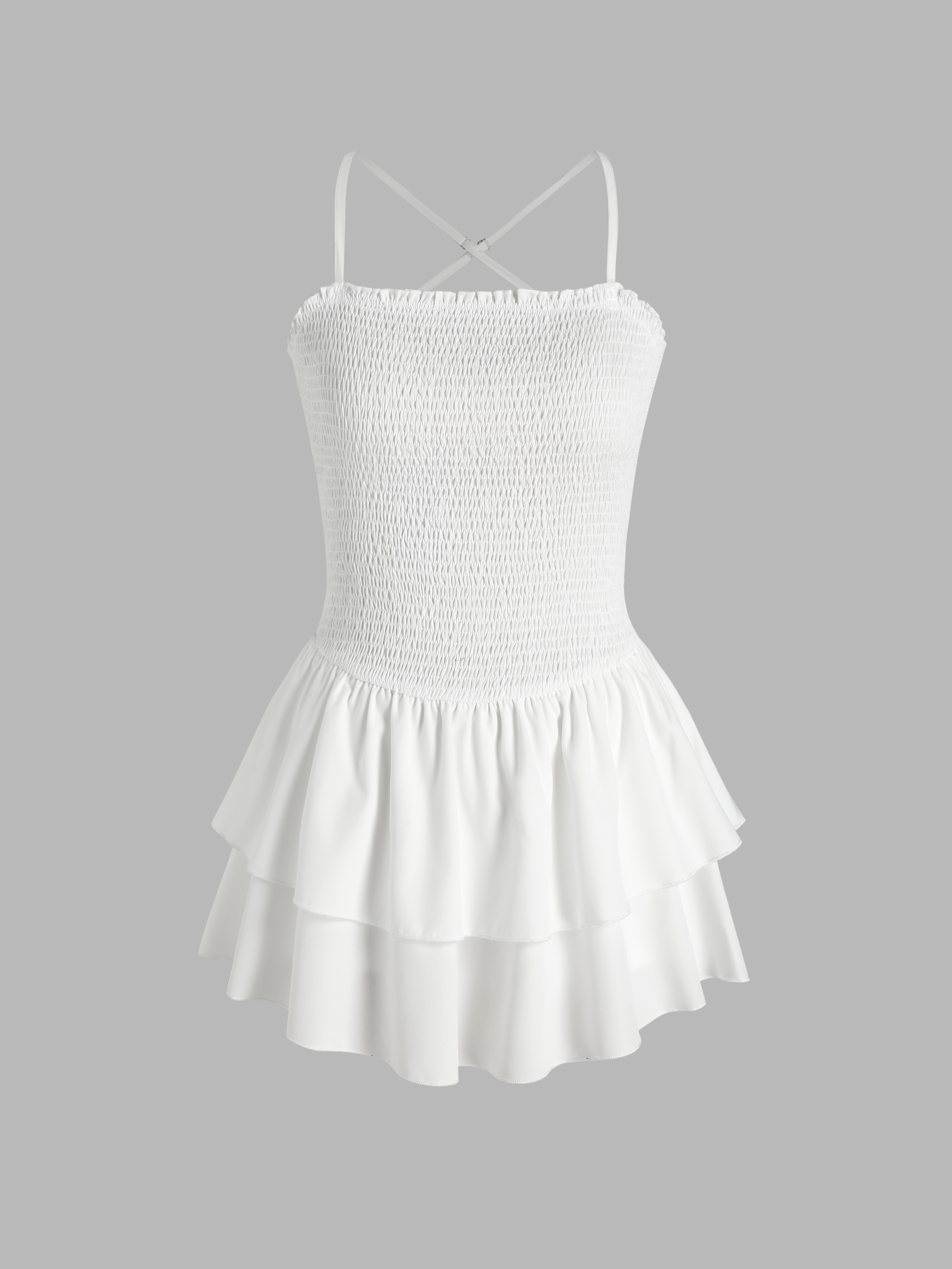 Woven Shirred Ruffle Hem Layered Mini Dress For Date Vacation