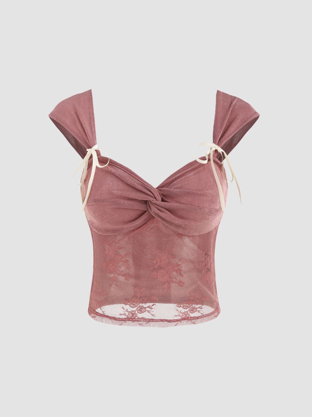 Floral Bowknot Twist Lace Crop Top For Date