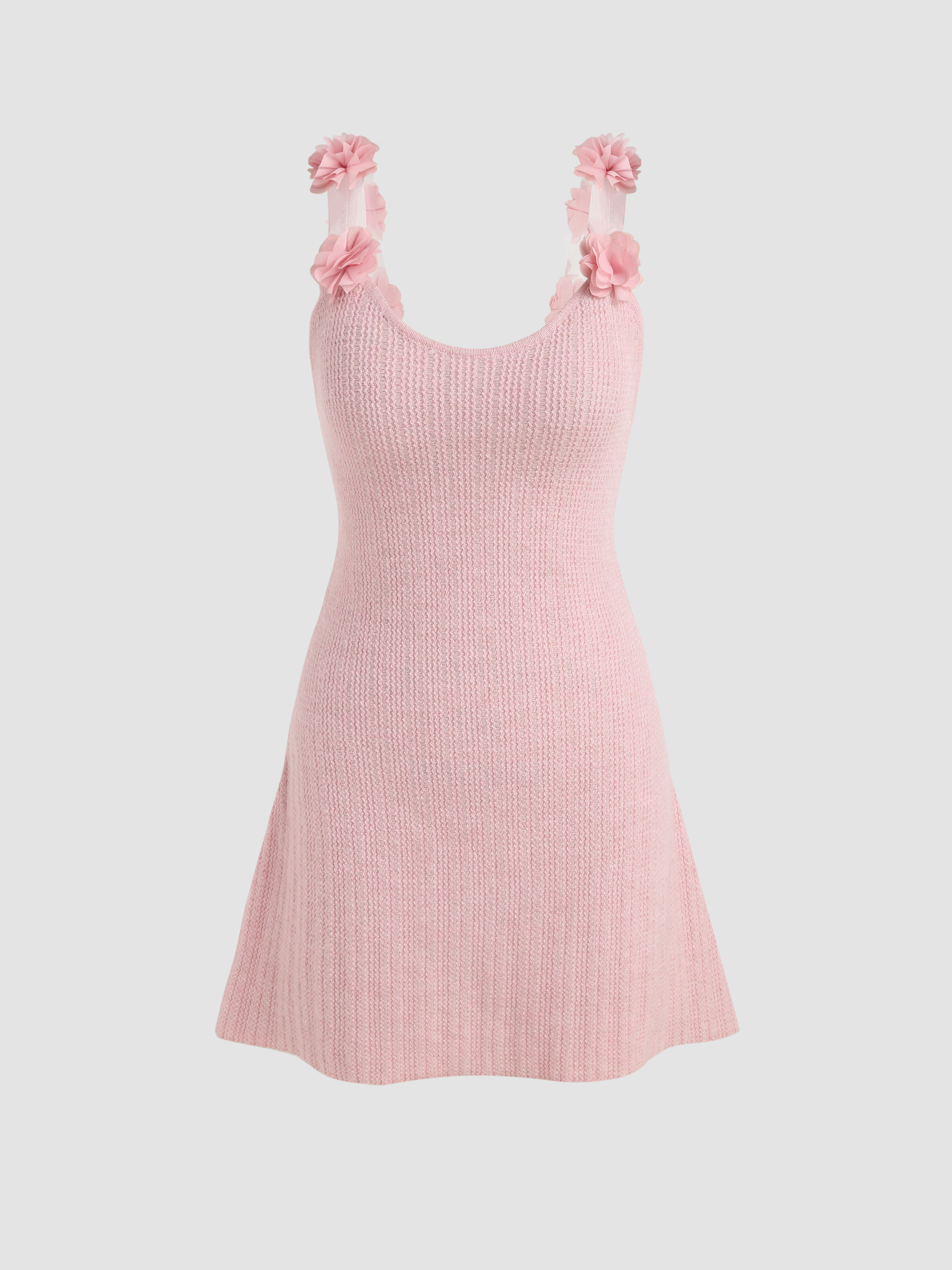 Knit Fabric Wool-blend Rosette Ruffle Knitted Mini Dress For Date