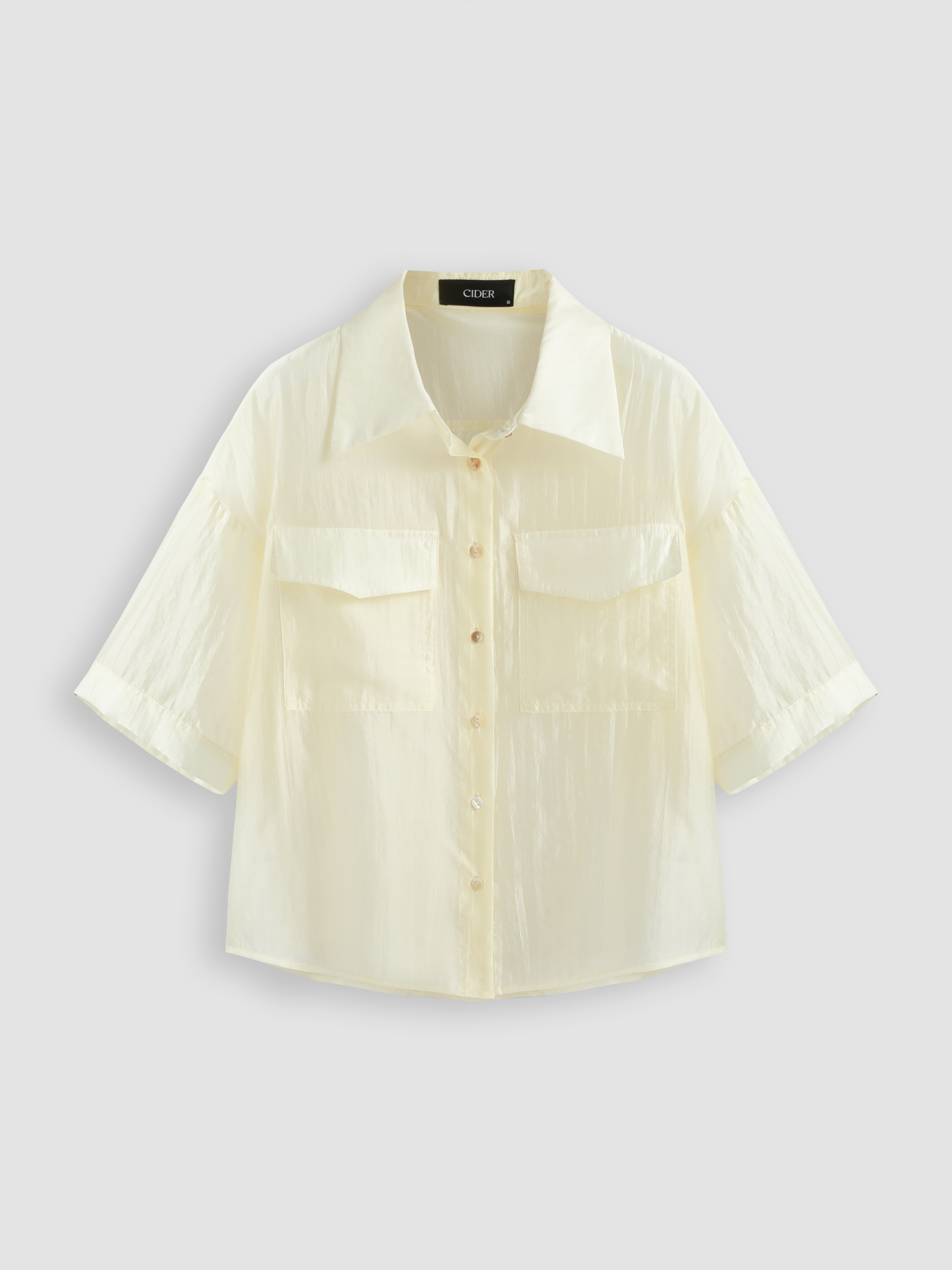 Solid Collar Pocket Short Sleeve Blouse - Cider