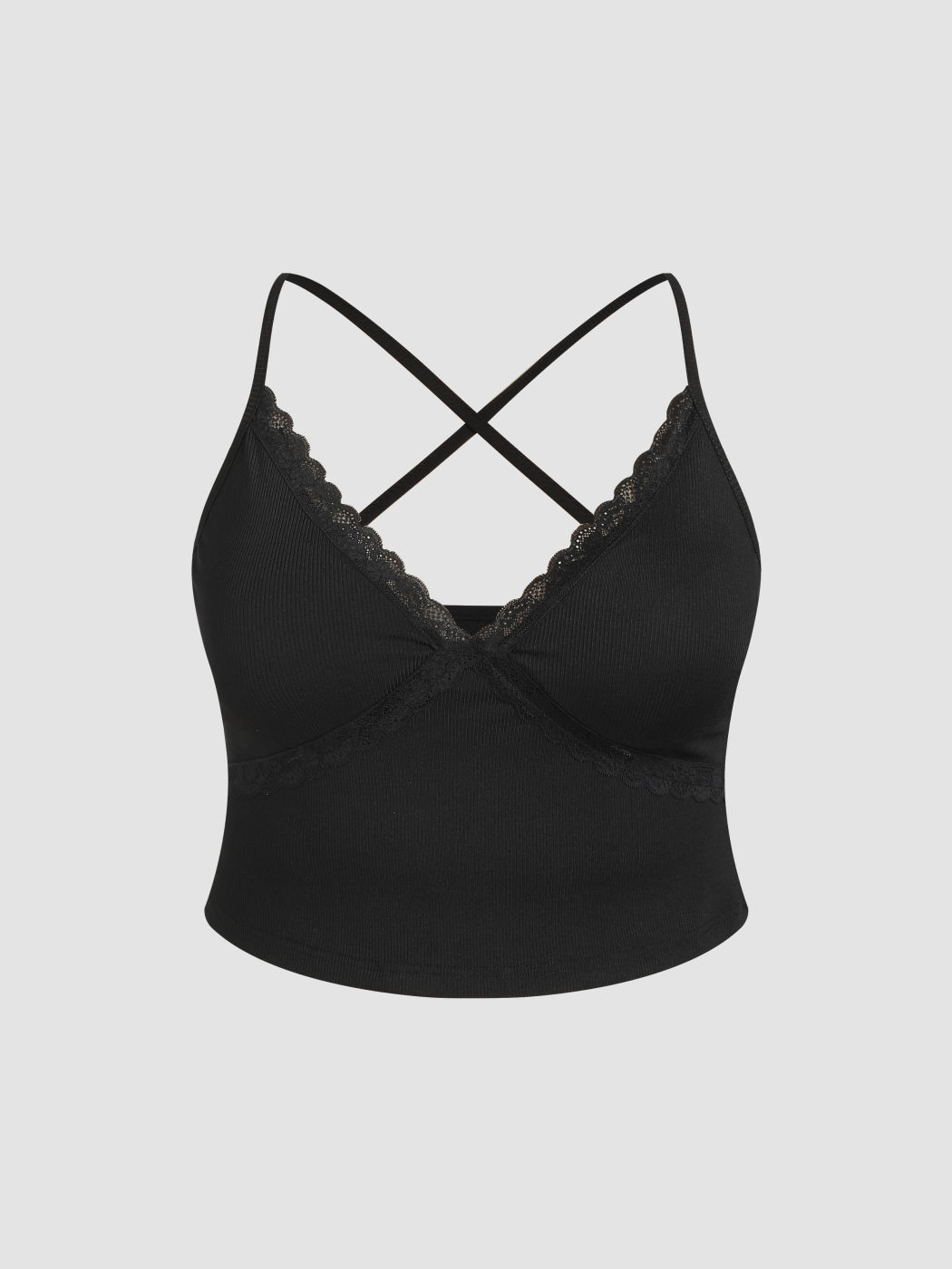 Solid Lace Trim Cami Top Curve And Plus For Date