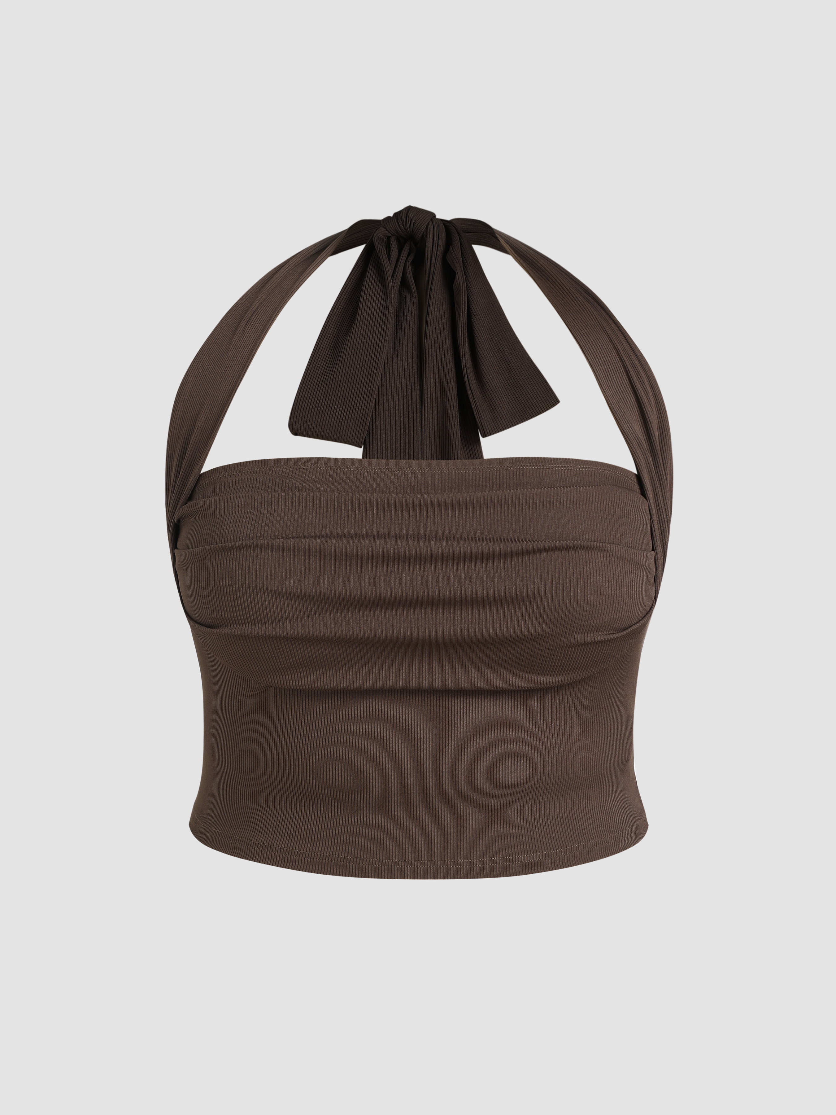 Knit Fabric Knit Solid Halter Crop Top Curve & Plus For Daily Casual