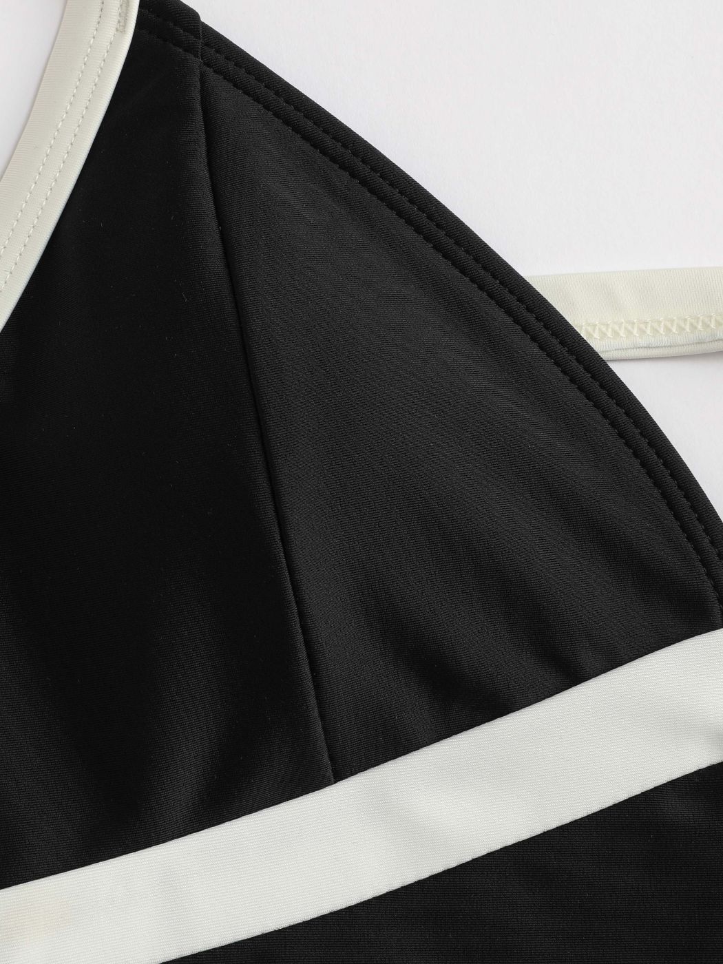 Knit Fabric V-neck Halter Contrast Binding One Piece Swimsuit For ...