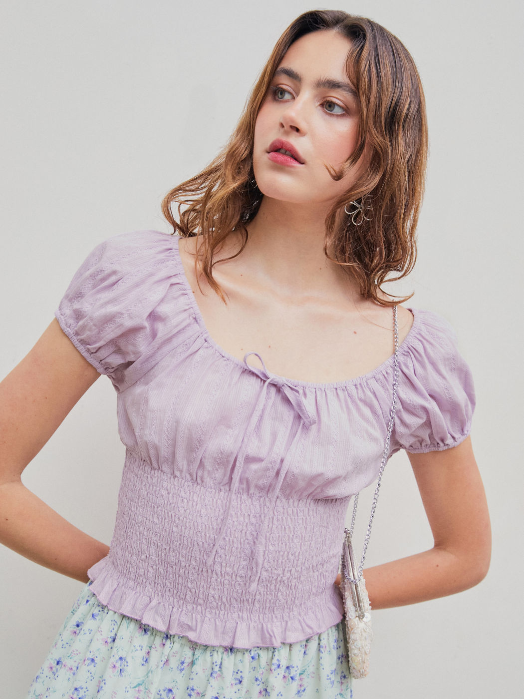 Off-shoulder Shirred Ruched Short Sleeve Blouse For Daily Casual Date