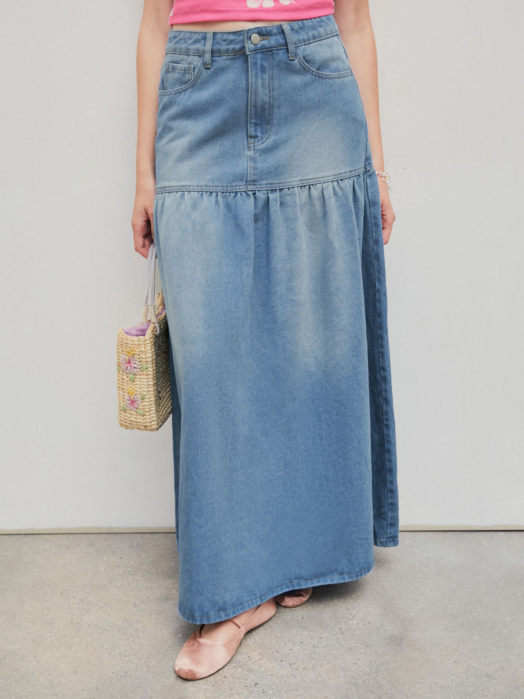Denim Skirts Denim Denim Ruffle Maxi Skirt For Daily Casual
