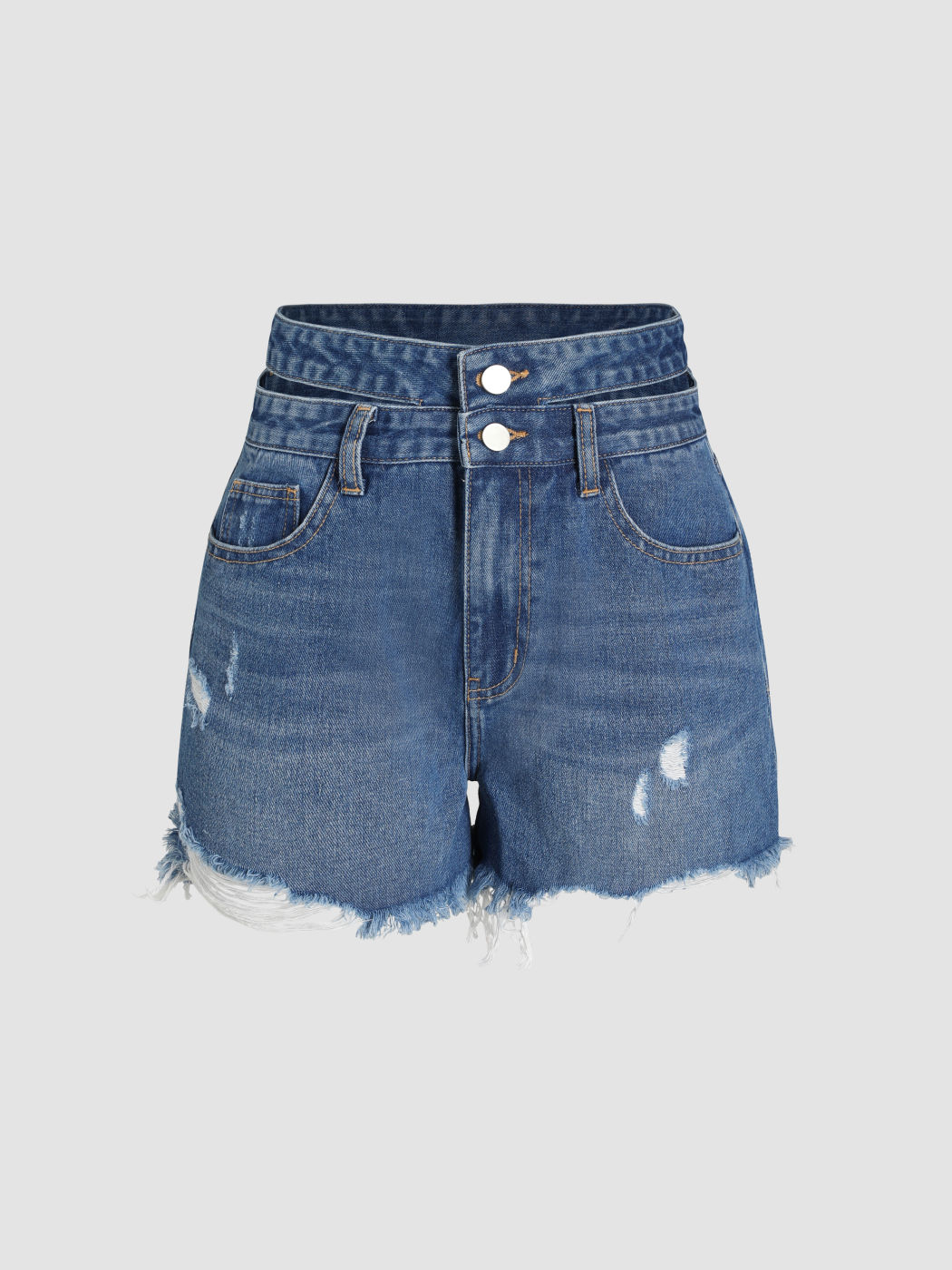 Denim Denim Button Ripped Shorts For School Daily Casual
