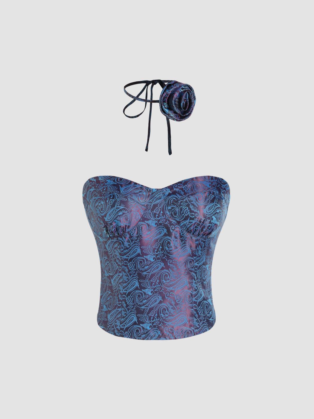 Satin Satin Rosette Paisley Halter Tube Top For Daily Casual Vacation