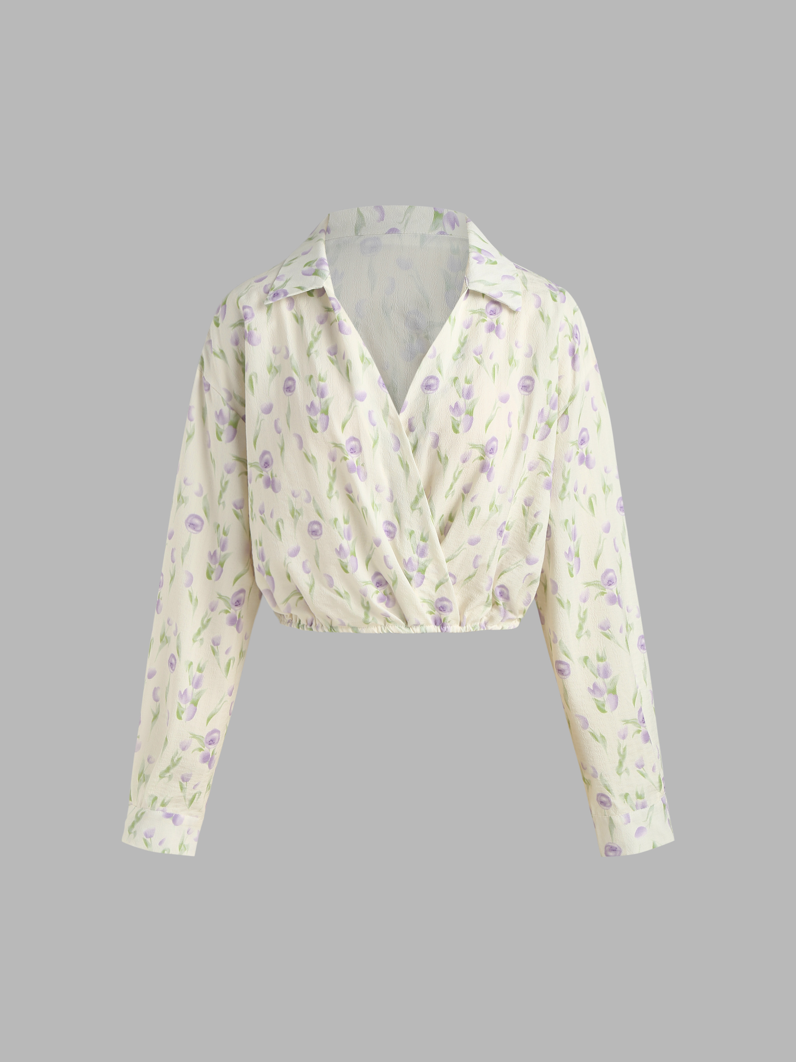 V-neck Floral Collar Crop Top For Daily Casual Vacation