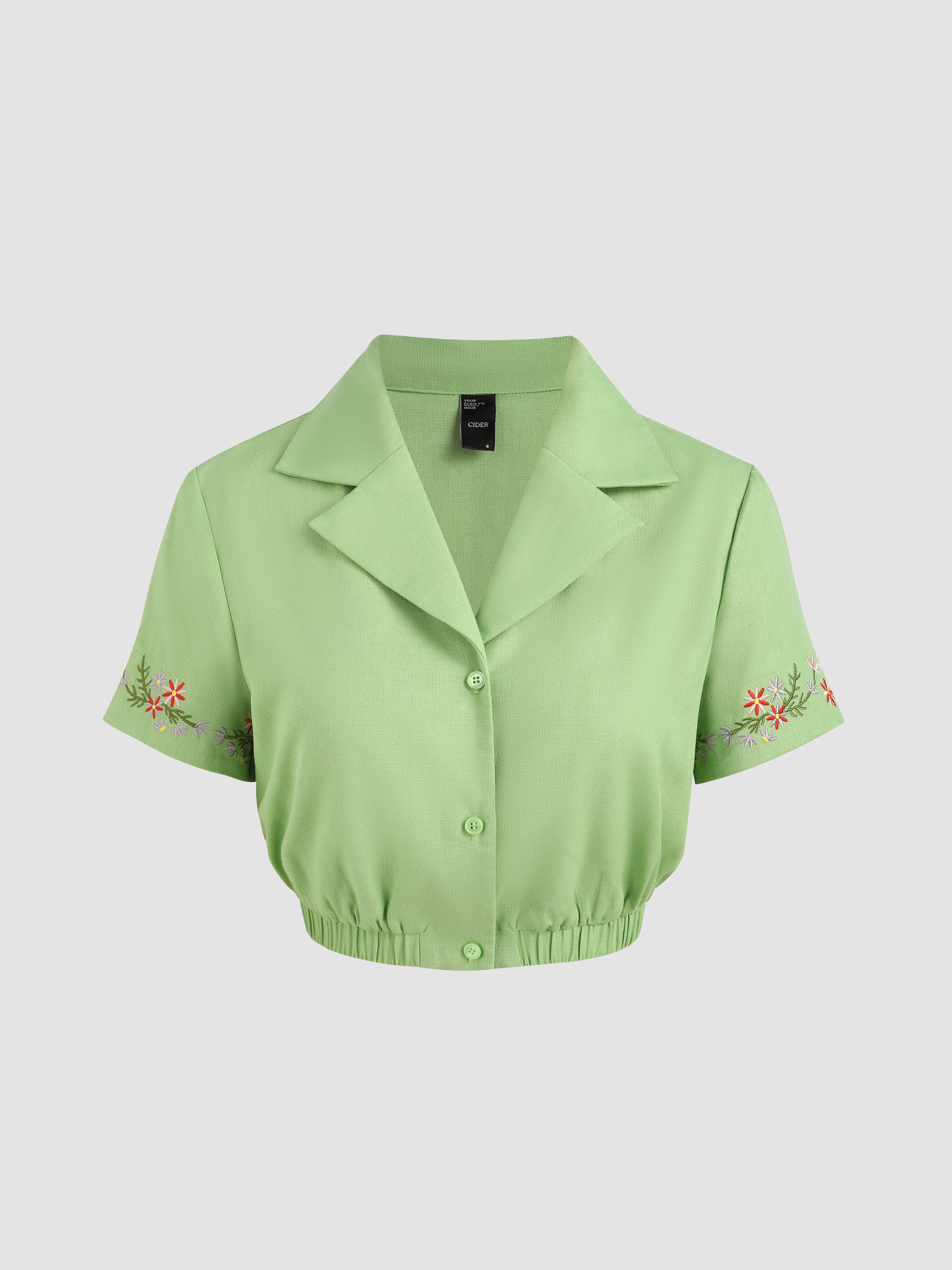 Floral Embroidery Collar Crop Top For Daily Casual Vacation