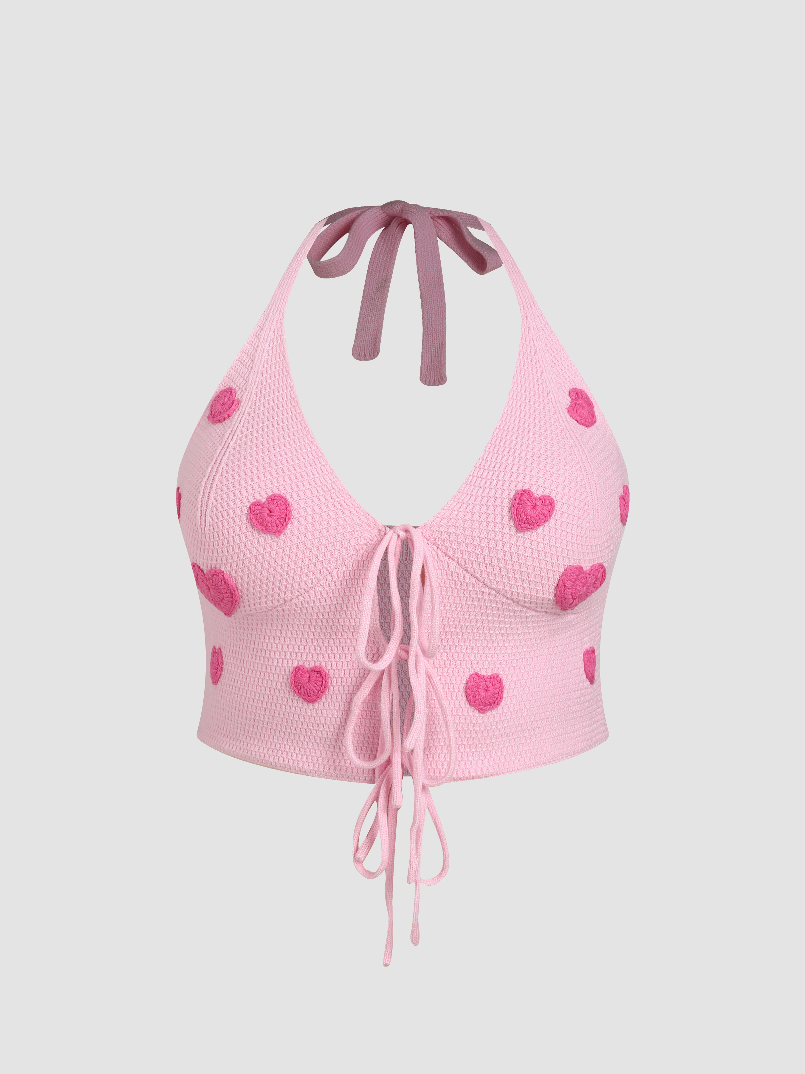 Heart Knit Halter Crop Cami Top Curve & Plus For Music Festival/Live ...