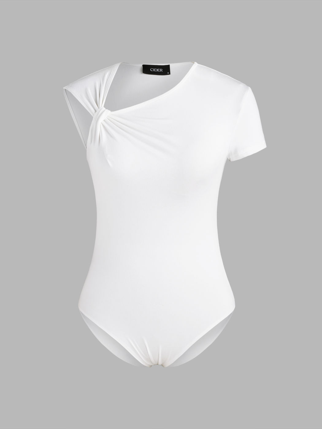 Solid Asymmetrical Knotted Bodysuit Cider
