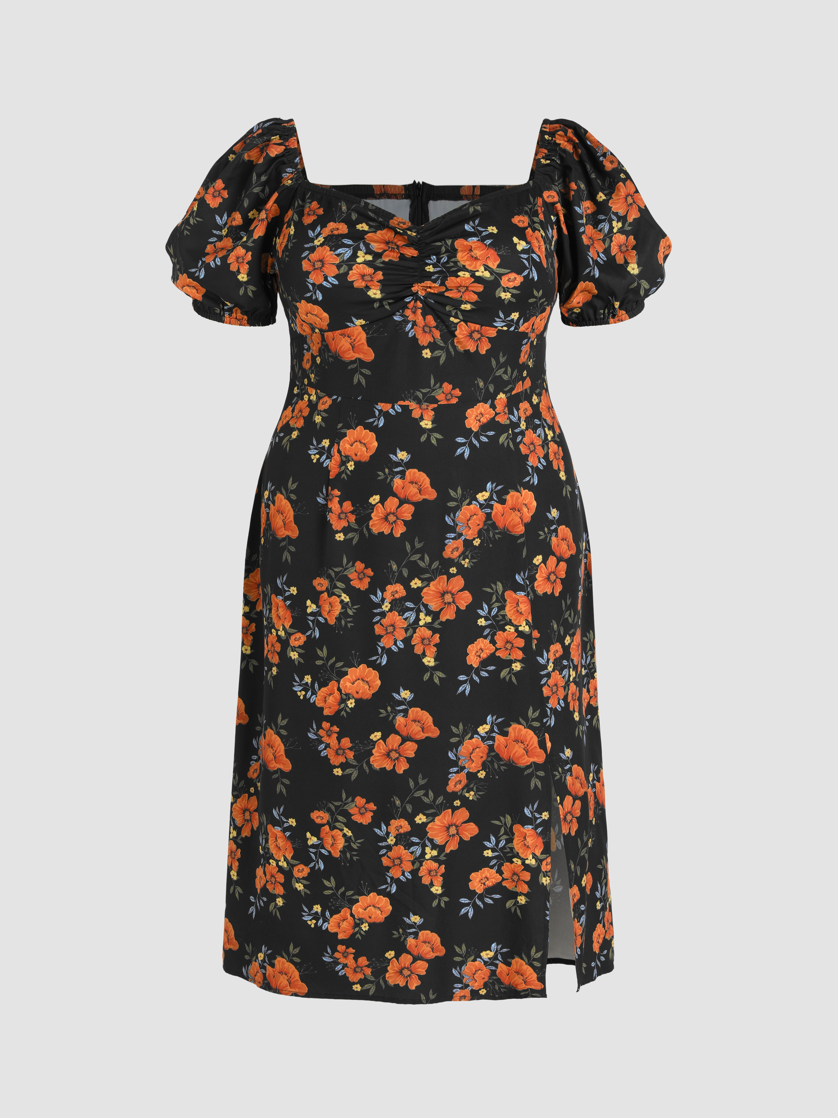 Woven V Neck Ruffle Sleeve Floral Midi Dress Curve And Plus For Daily