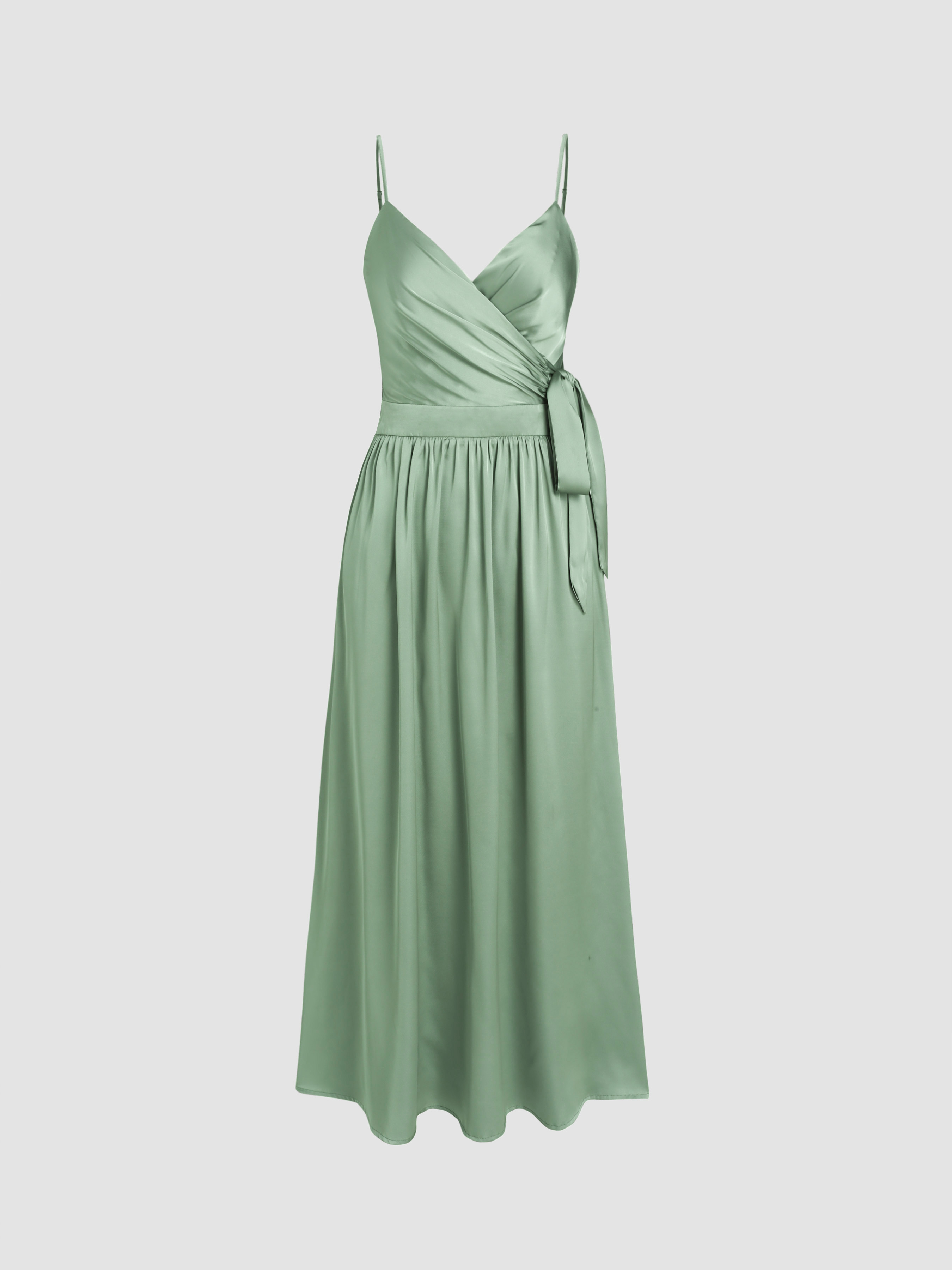 Satin V-neck Ruffle Midi Dress - Cider