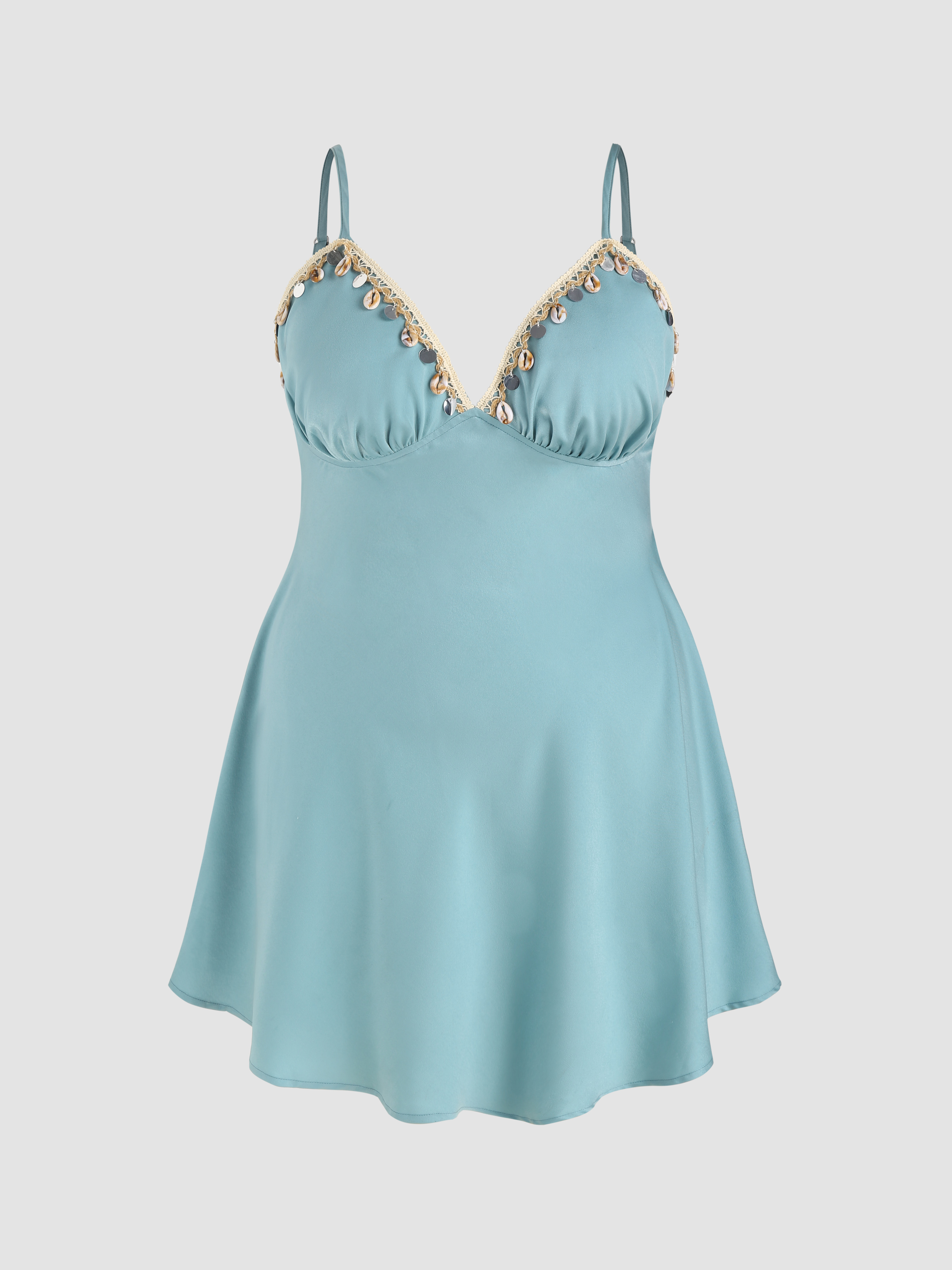 Curve & Plus Shell Ruffle Hem Mini Dress For Date Vacation