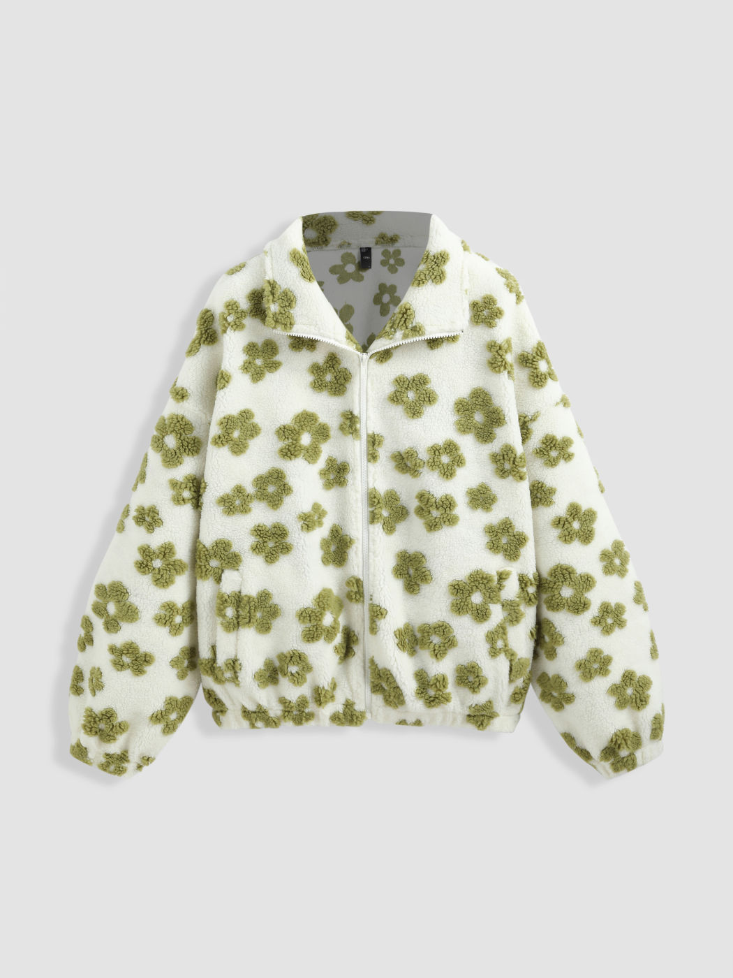 Fleece Fleece Collar Floral Zipper Jacket For Daily Casual