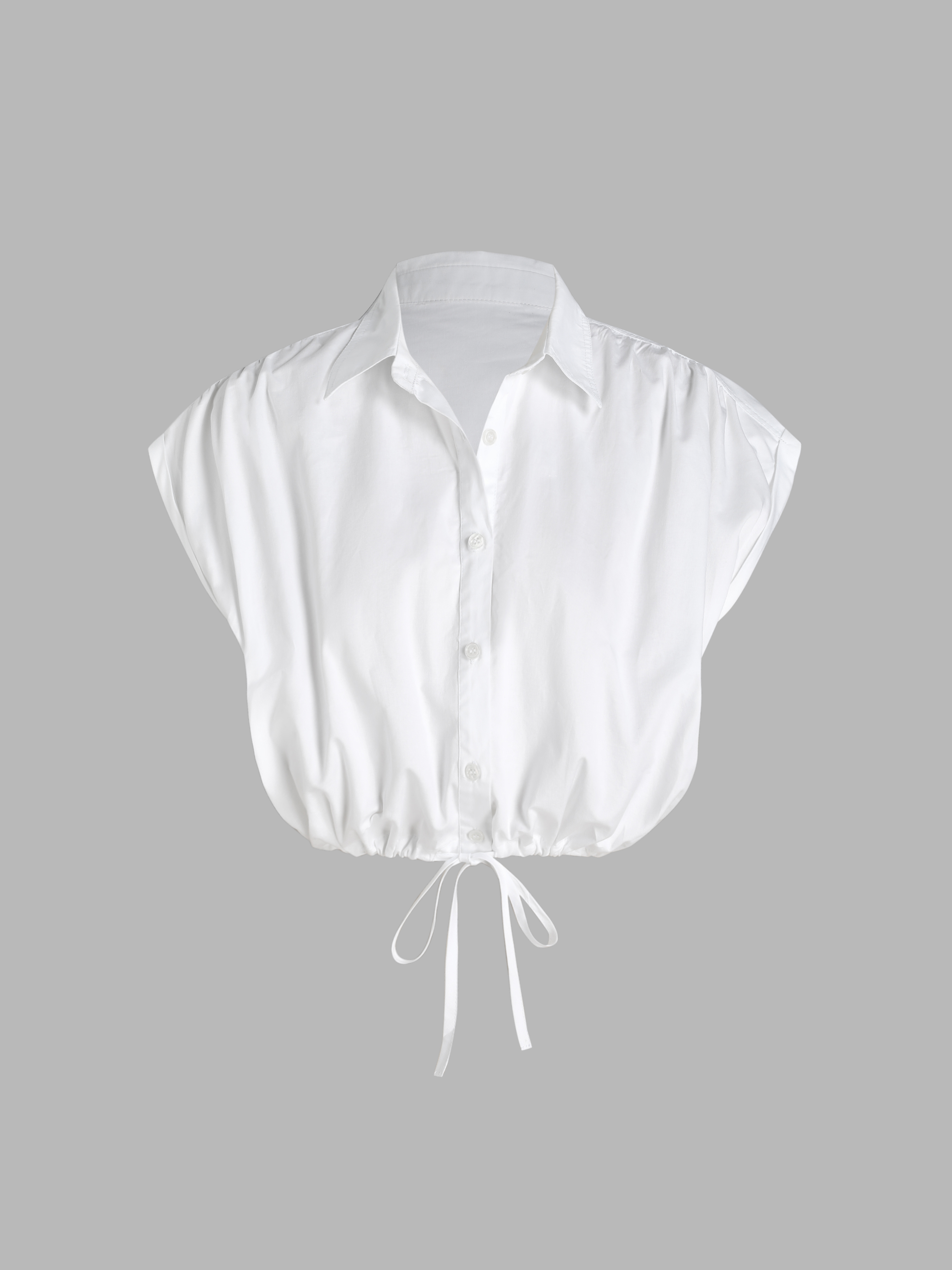 Stand Collar Solid Bowknot Short Sleeve Blouse - Cider