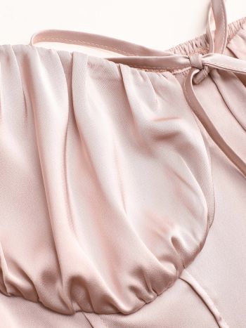 Satin Satin Knotted Puff Sleeve Split Midi Dress Curve & Plus For Daily ...