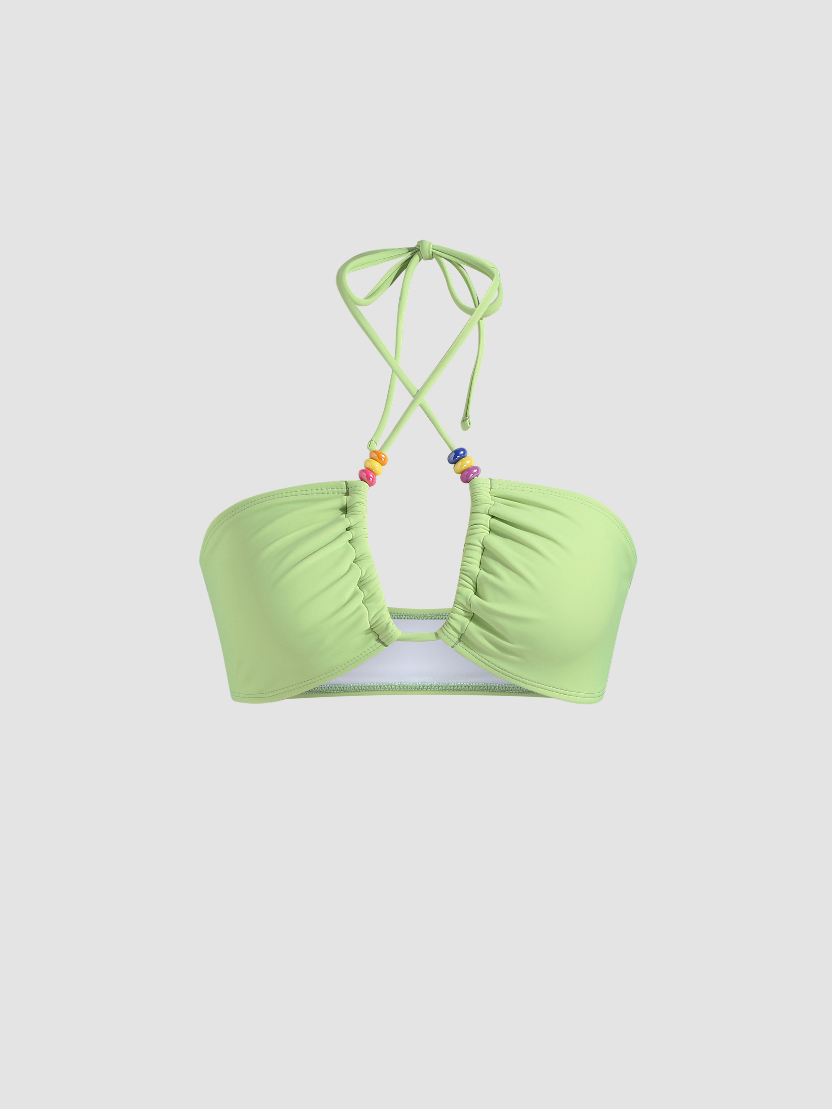 Knit Fabric Halter Beaded Cut Out Criss Cross Bikini Top For Beach ...