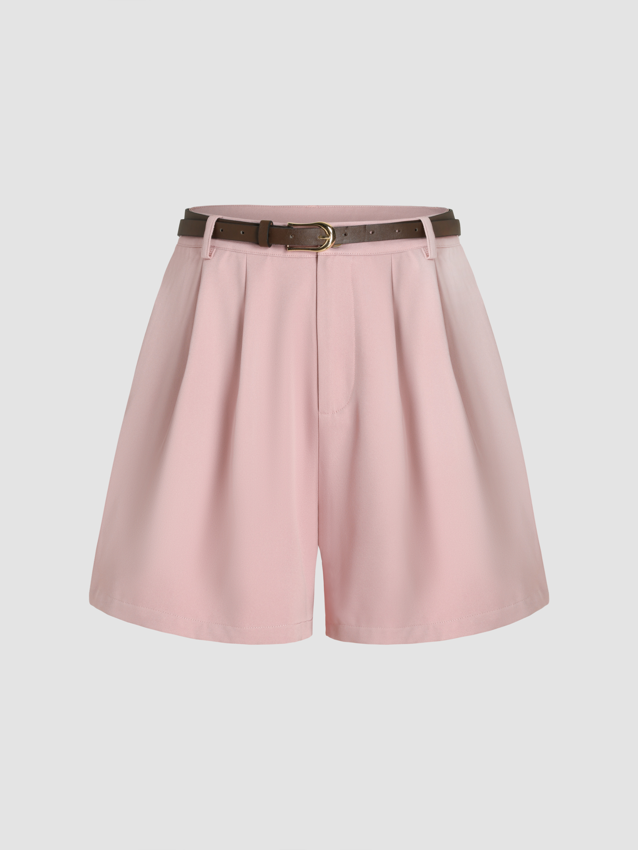 Pleated Wide Leg Shorts with Belt - Cider
