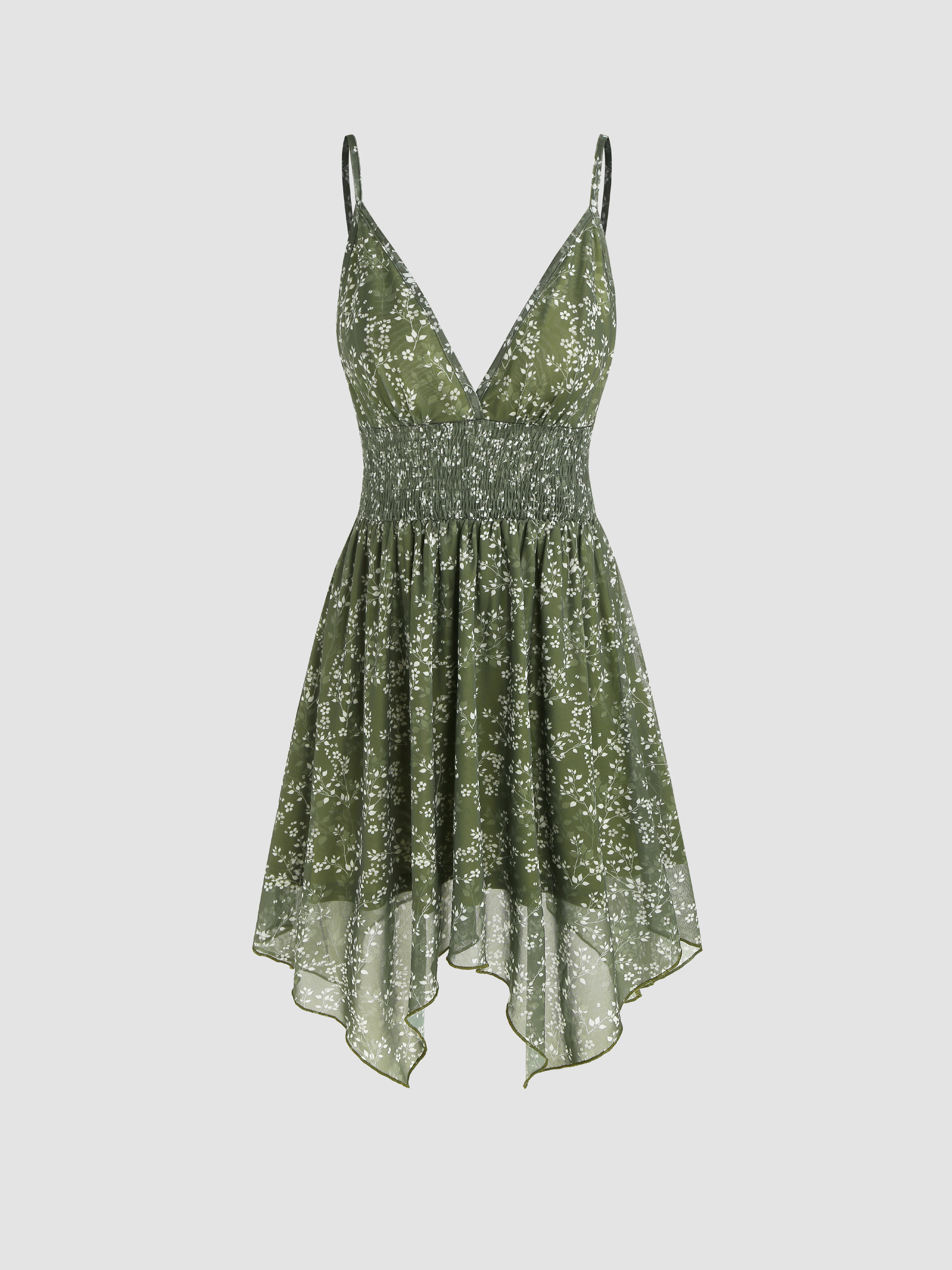 Knit Fabric Deep V-neck Conversational Backless Ruffle Cami Mini Dress ...