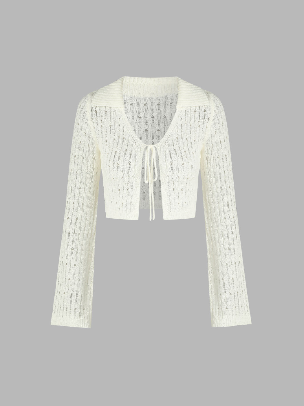 Knit V-neck Bowknot Hollow Out Cardigan For Holiday Knit V-neck Bowknot Hollow Out Cardigan For Holiday
