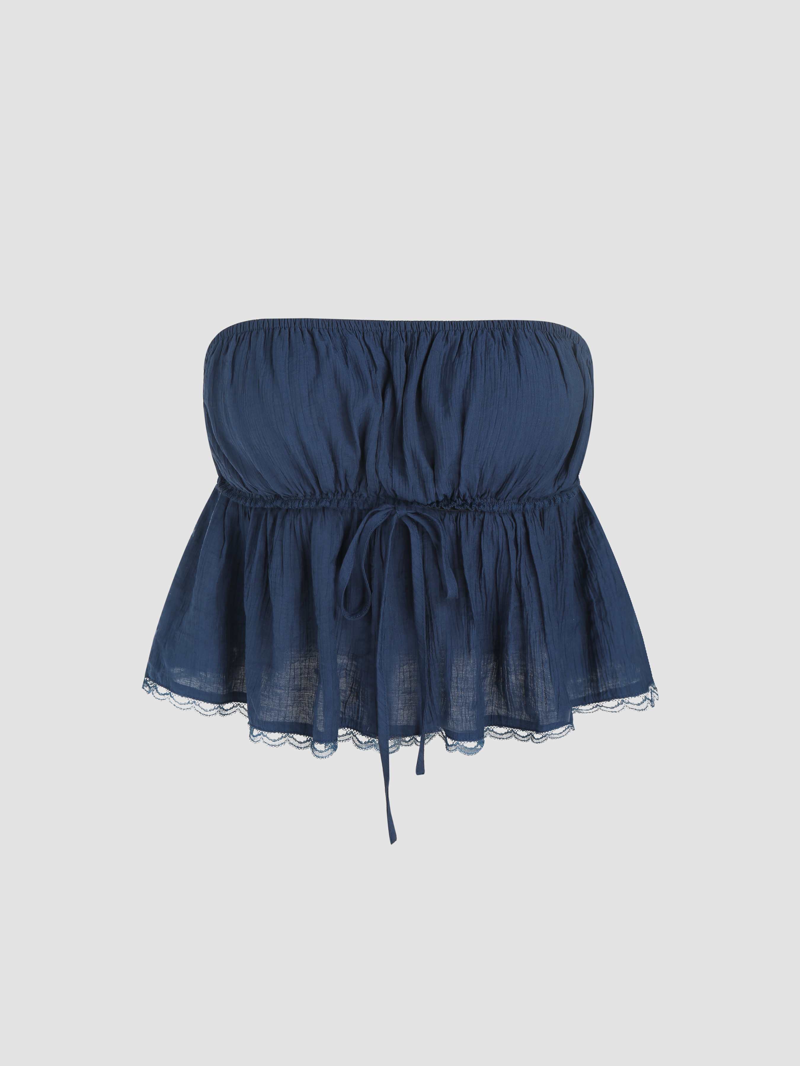 Solid Lace Patched Ruffle Bowknot Tube Top For Vacation