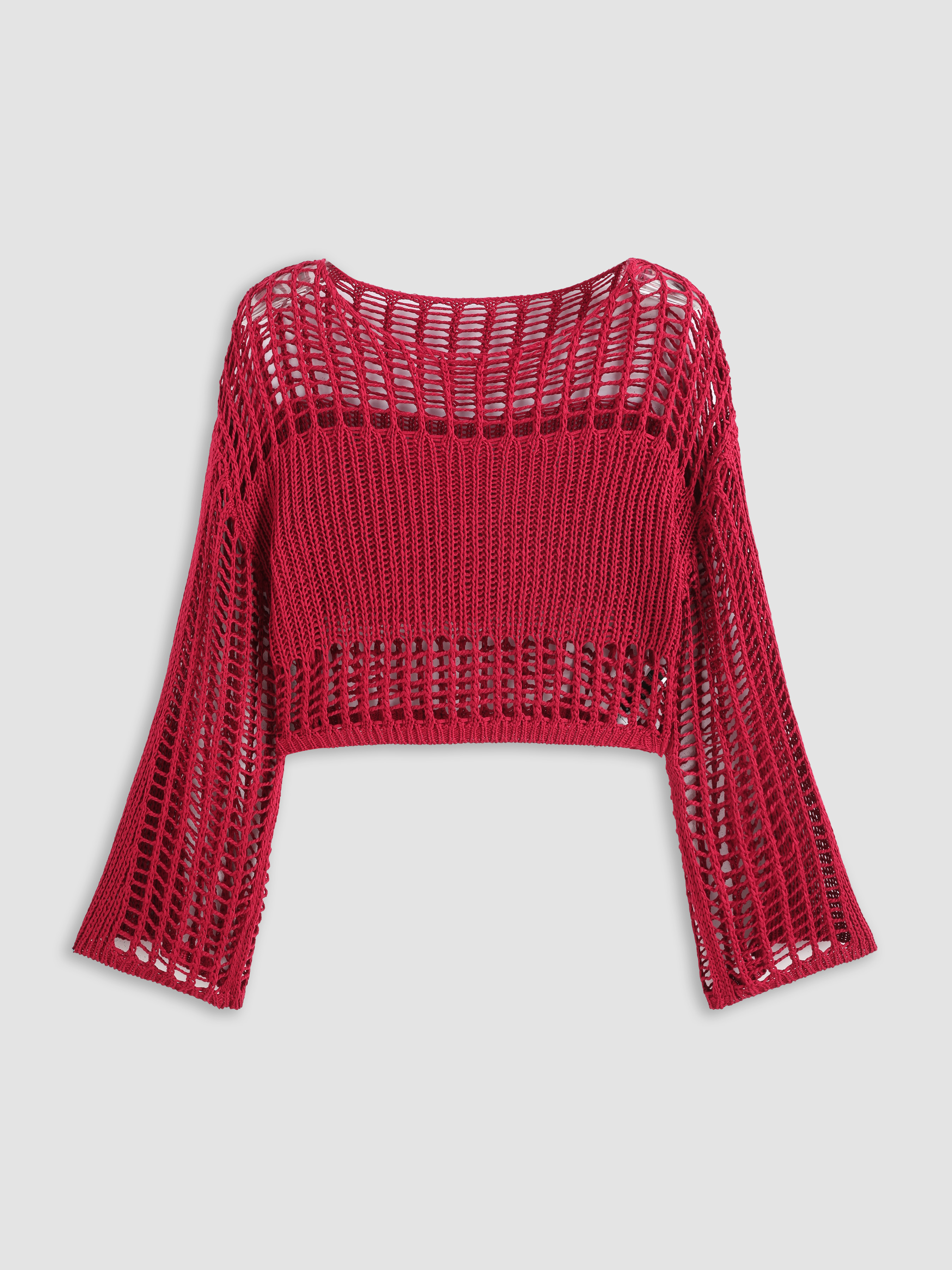 Hollow Out Knitted Long Sleeve Top Curve & Plus - Cider