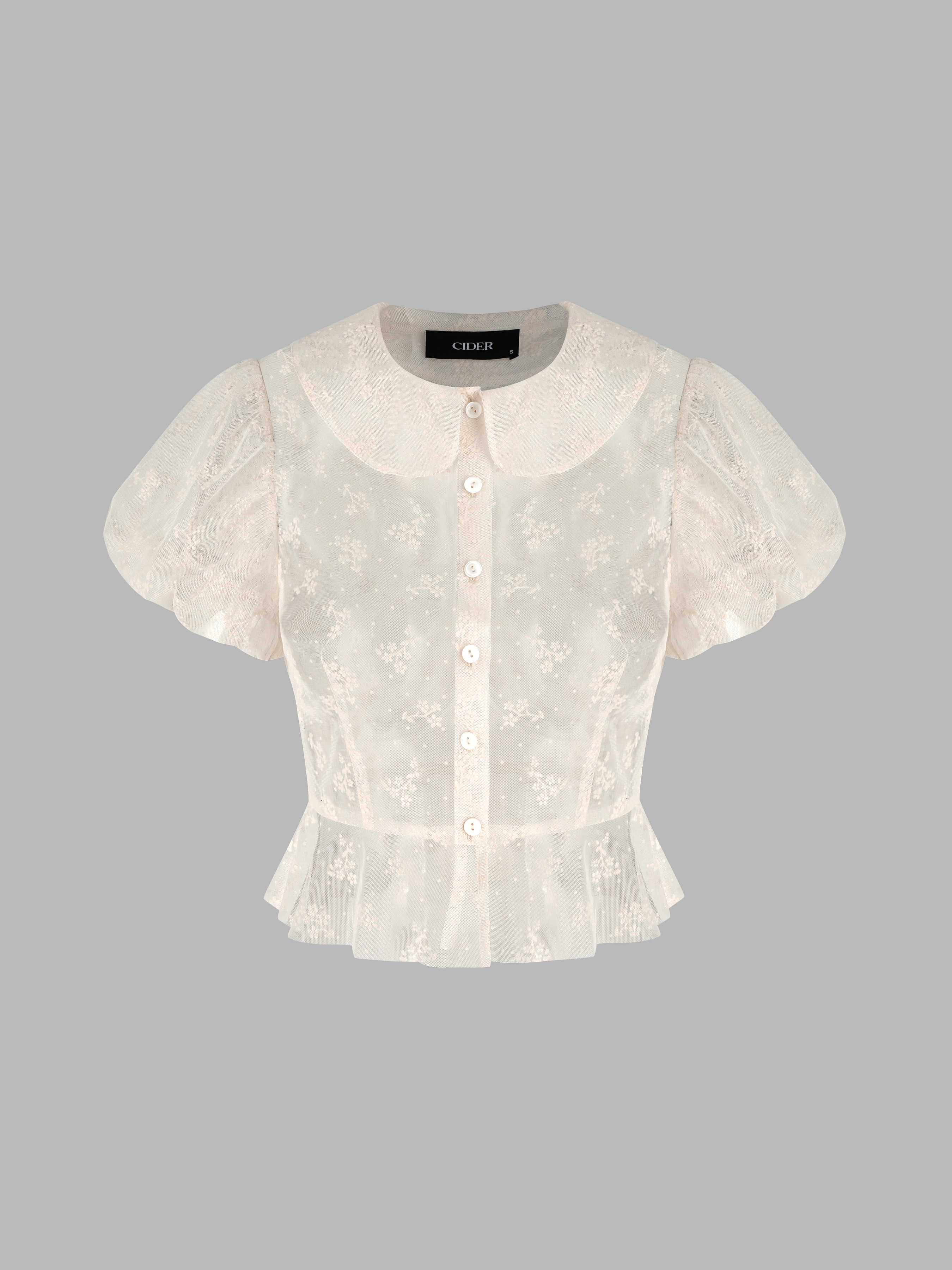 Mesh Mesh Round Neckline Floral Ruffle Short Sleeve Top For Holiday