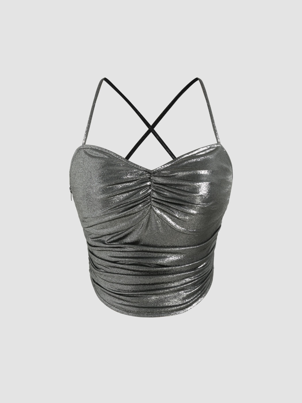 Metallic Ruched Criss Cross Crop Top - Cider