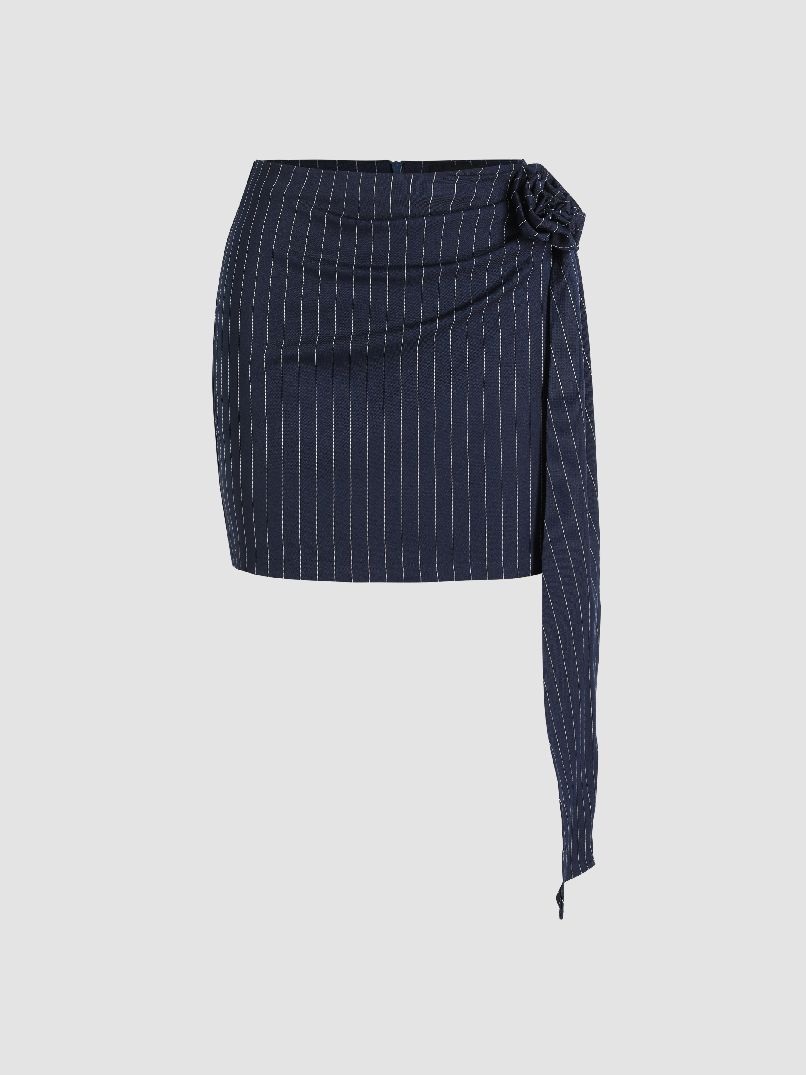 High Waist Striped Ruffle Rosette Mini Skirt - Cider