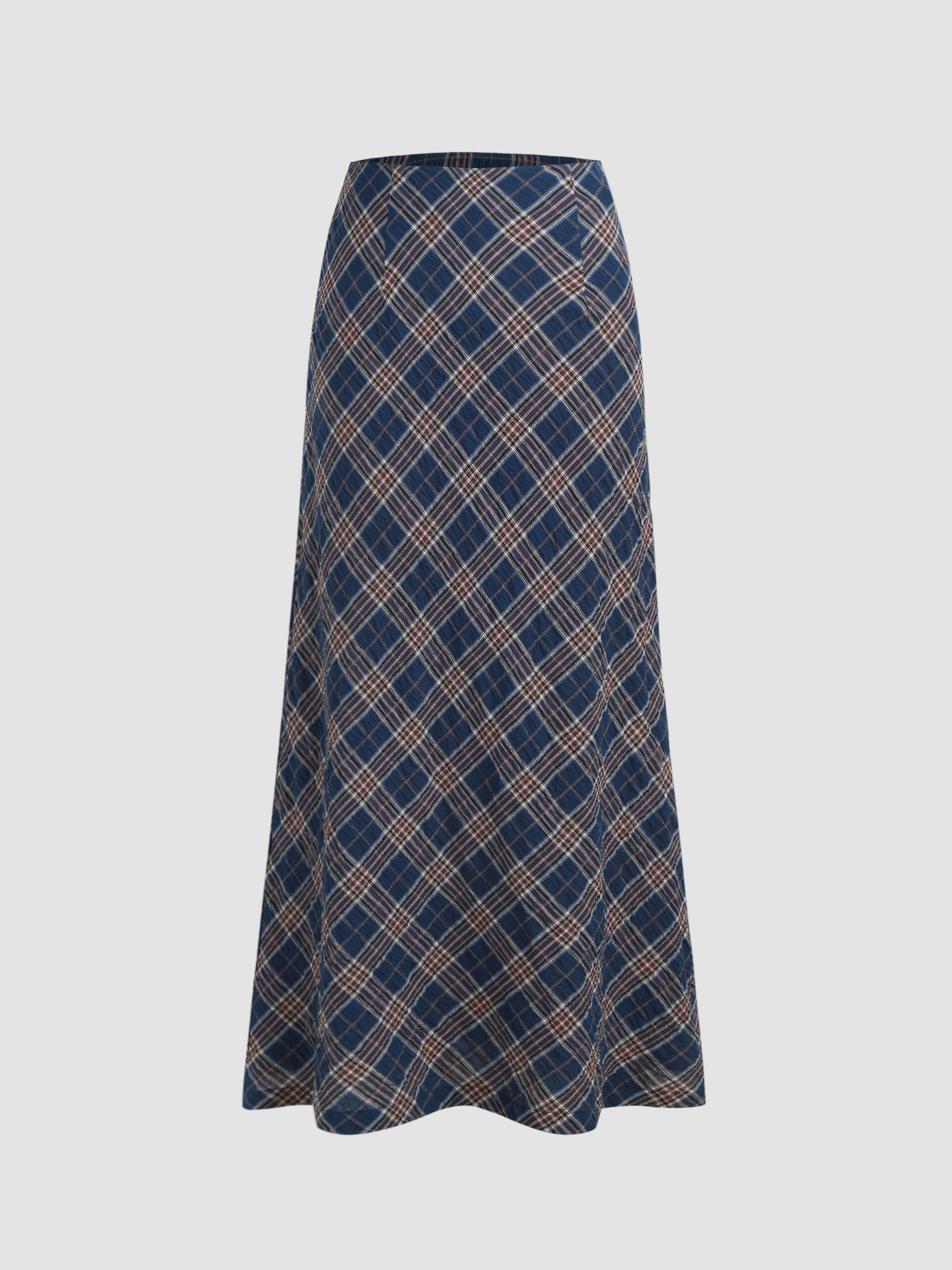 Woven Mid Waist Check Maxi Skirt For School Daily Casual