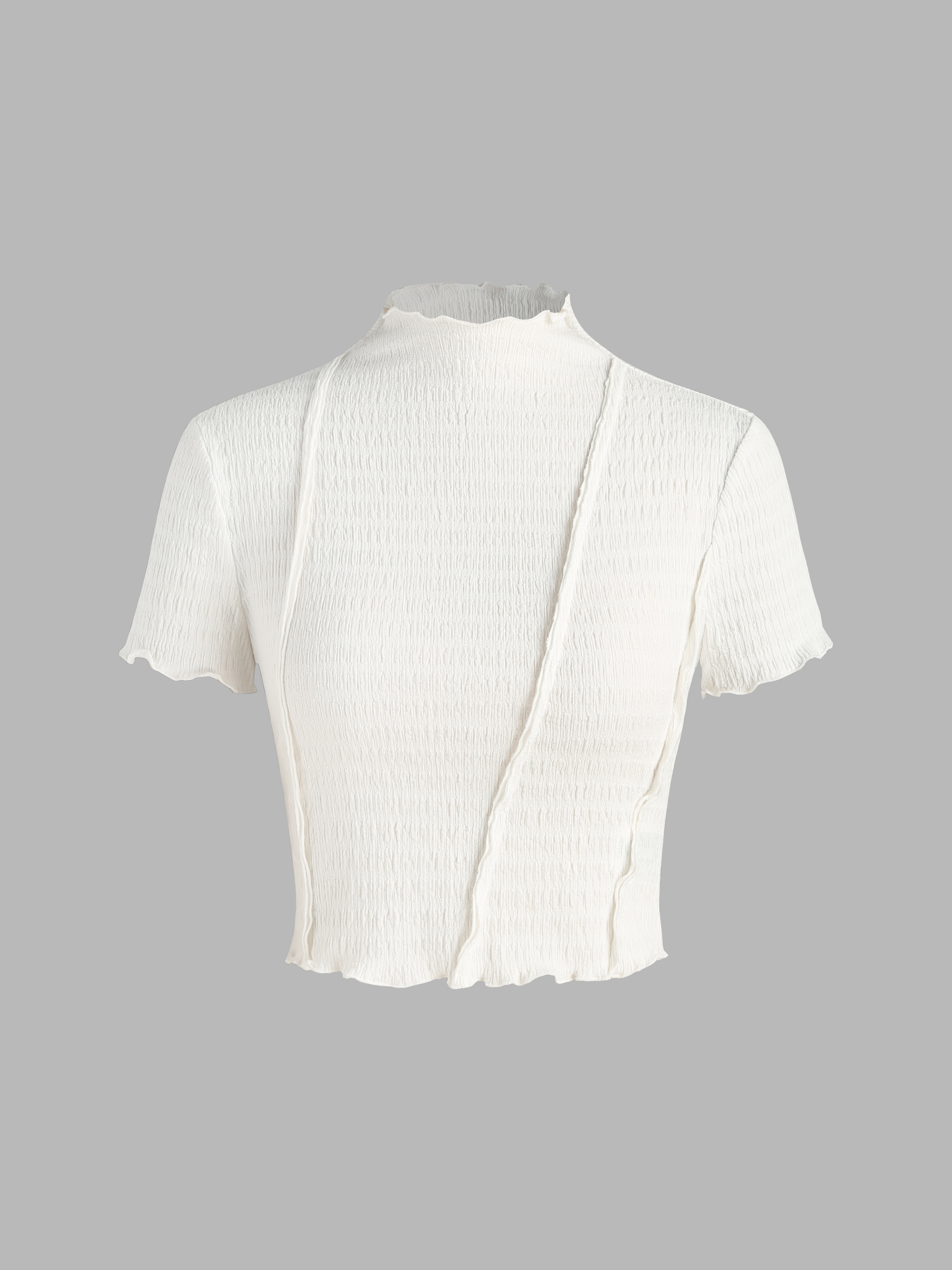 High Neck Solid Ruffle Texture Crop Short Sleeve Tee For School Daily ...