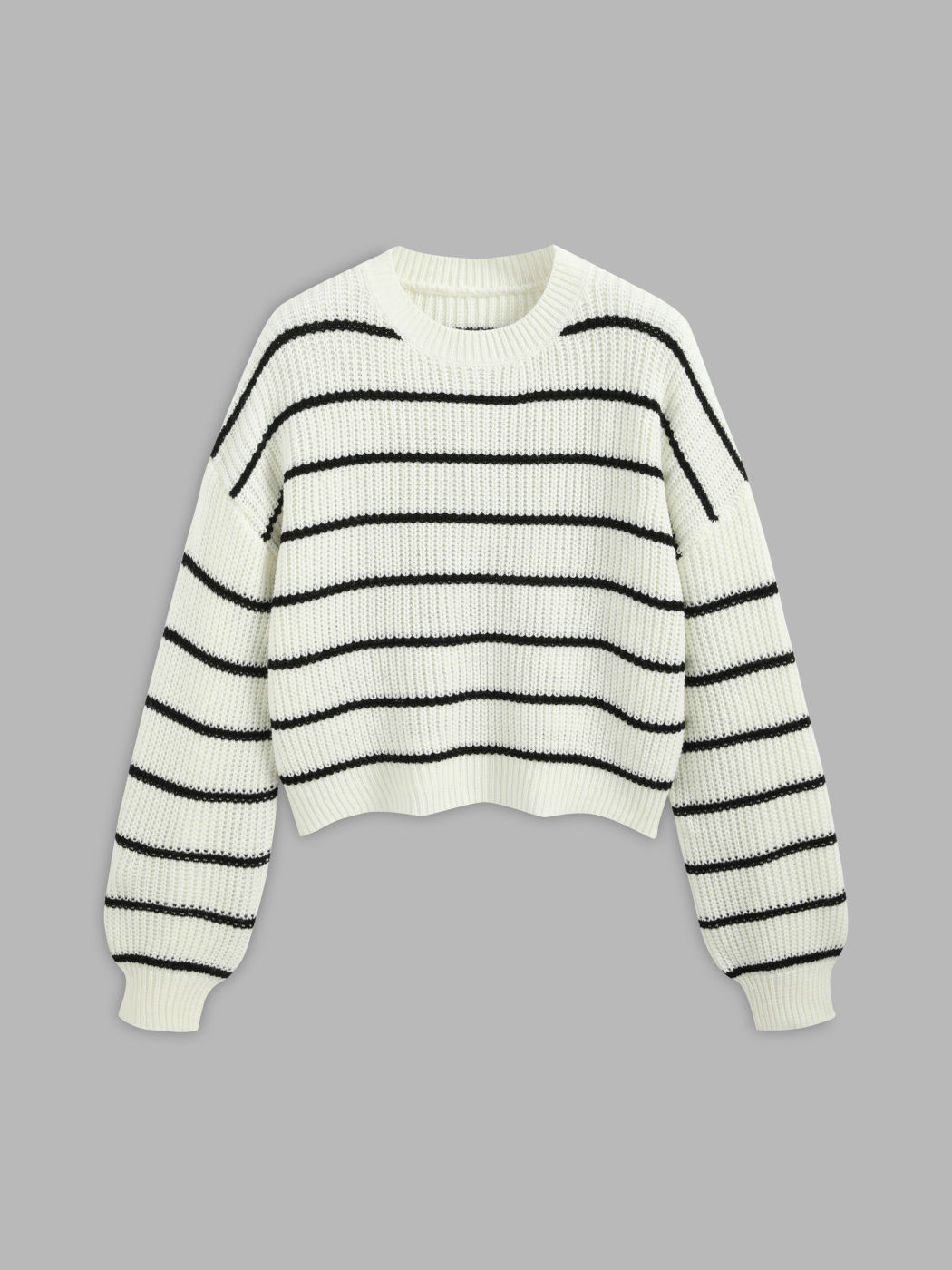Fall Sweater Knit Fabric Striped Knit Round Neckline Long Sleeve Top