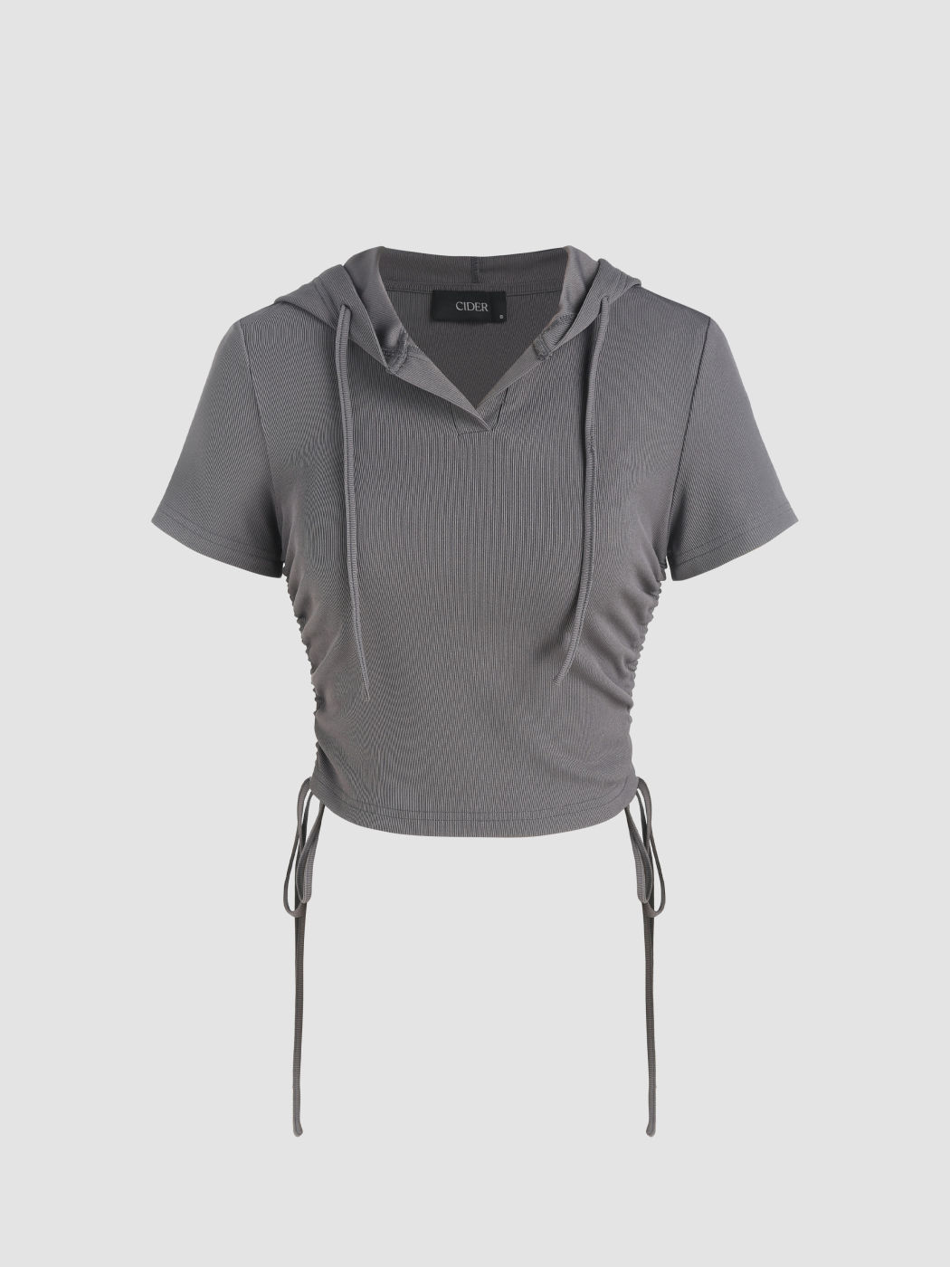 Drawstring Short Sleeve Hooded Top - Cider