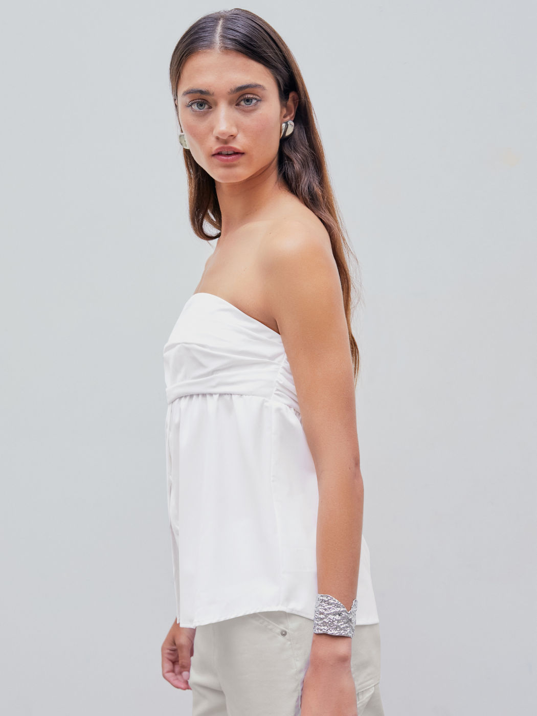 Ruched Button Tube Blouse For Daily Casual Date