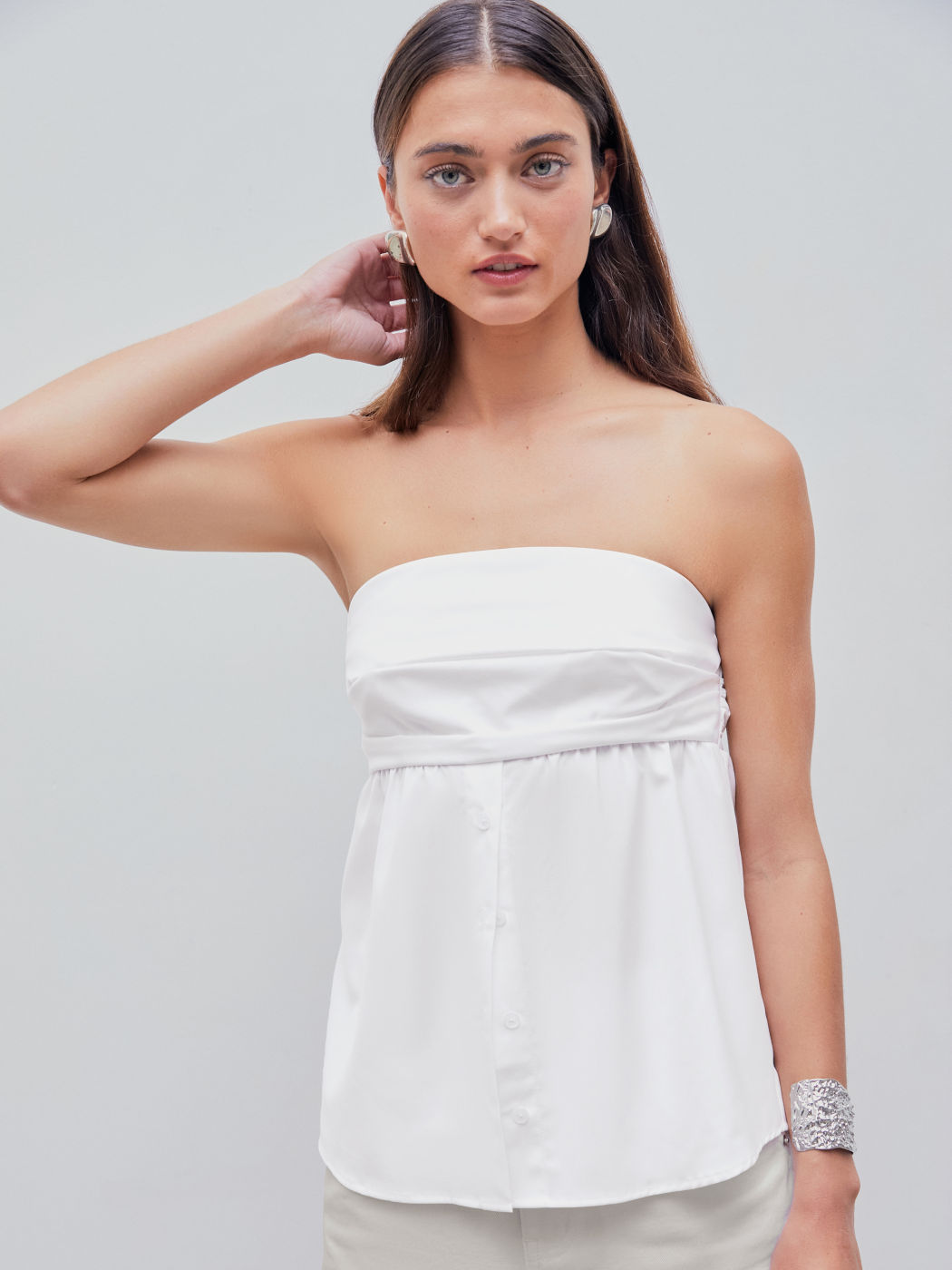 Ruched Button Tube Blouse For Daily Casual Date