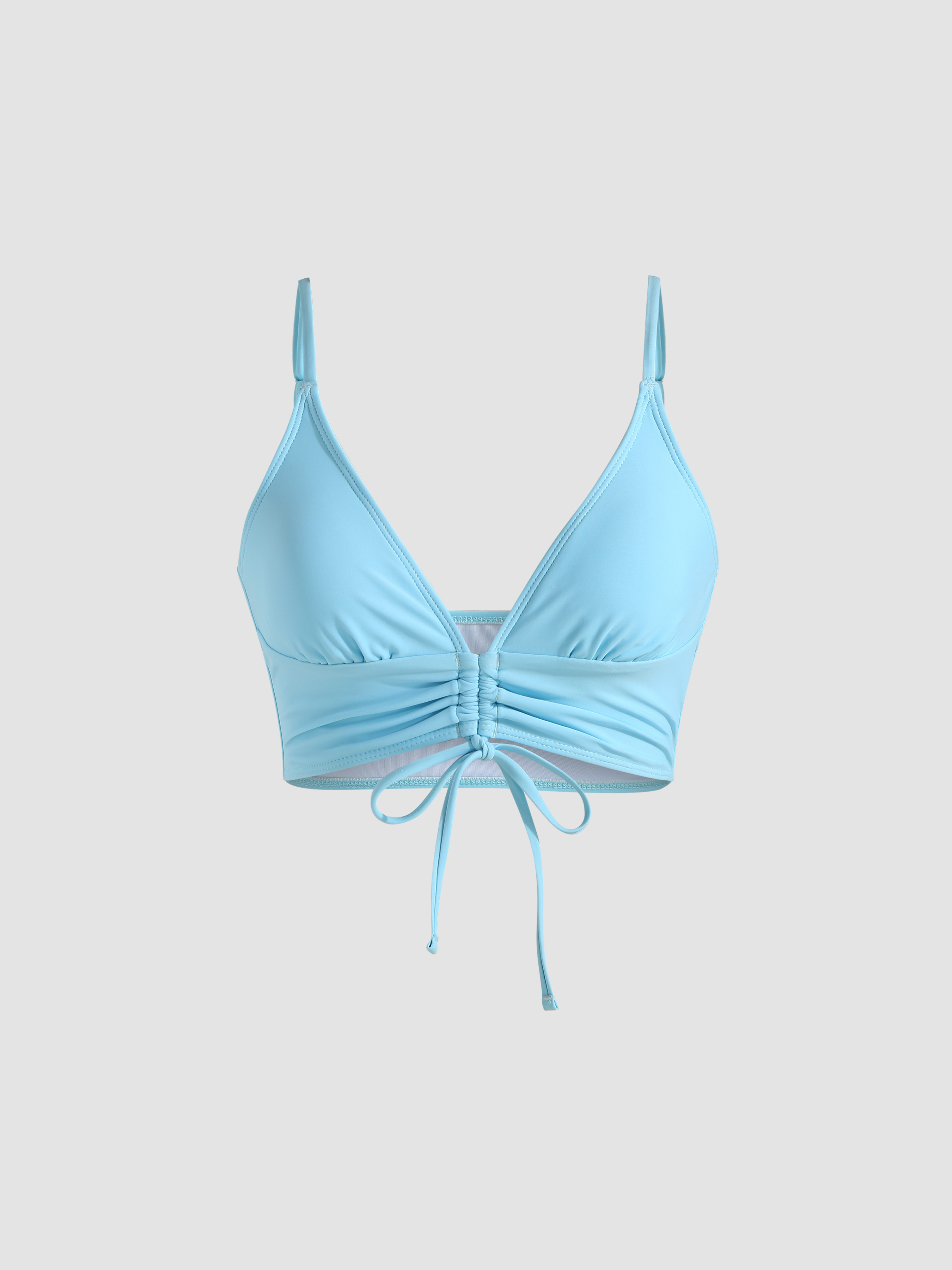 V-neck Drawstring Ruched Bracelet Bikini Top - Cider