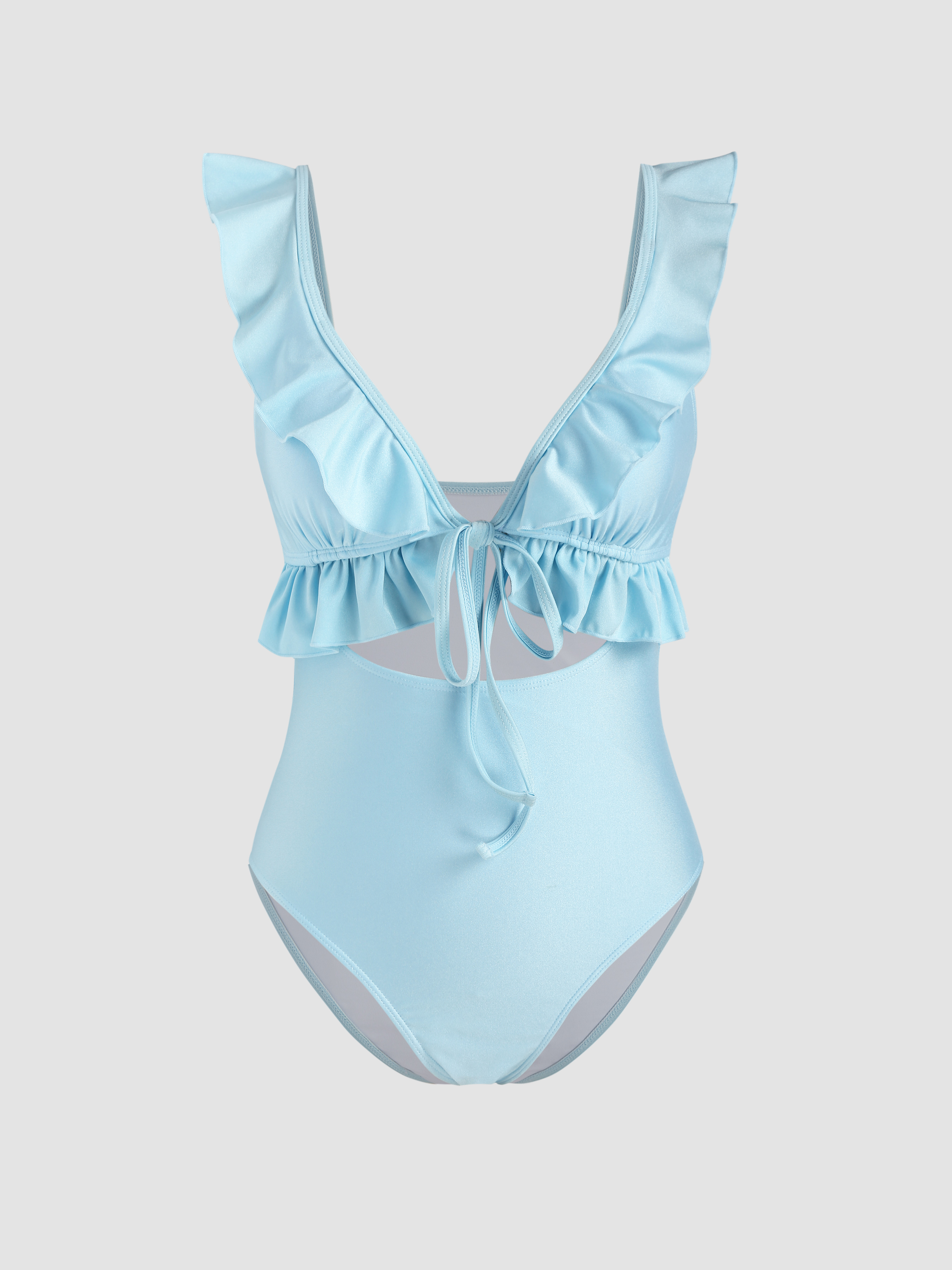 V-neck Lettuce Trim Bowknot One Piece Swimsuit For Vacation Swimming ...