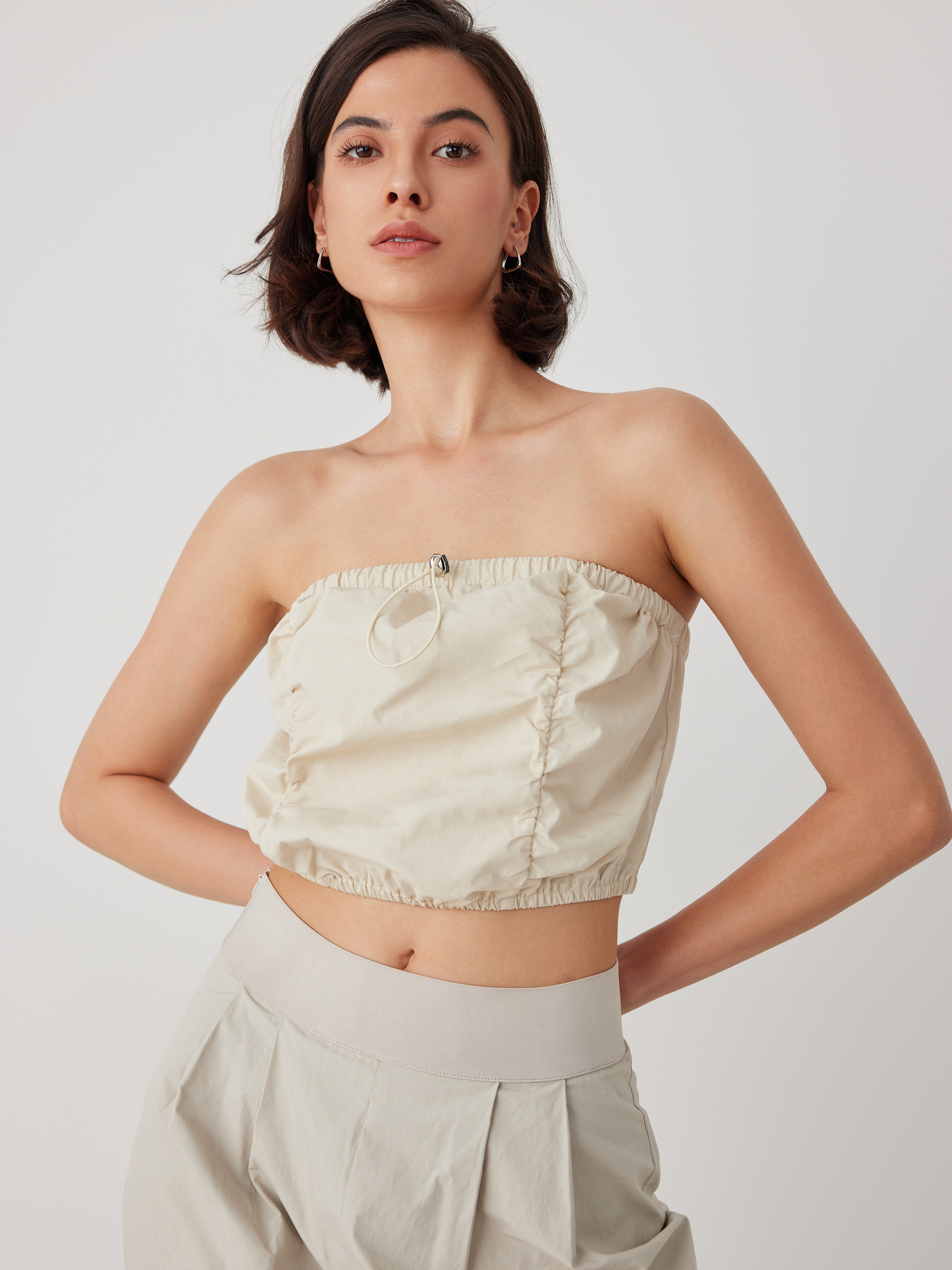 Solid Drawstring Tube Top - Cider