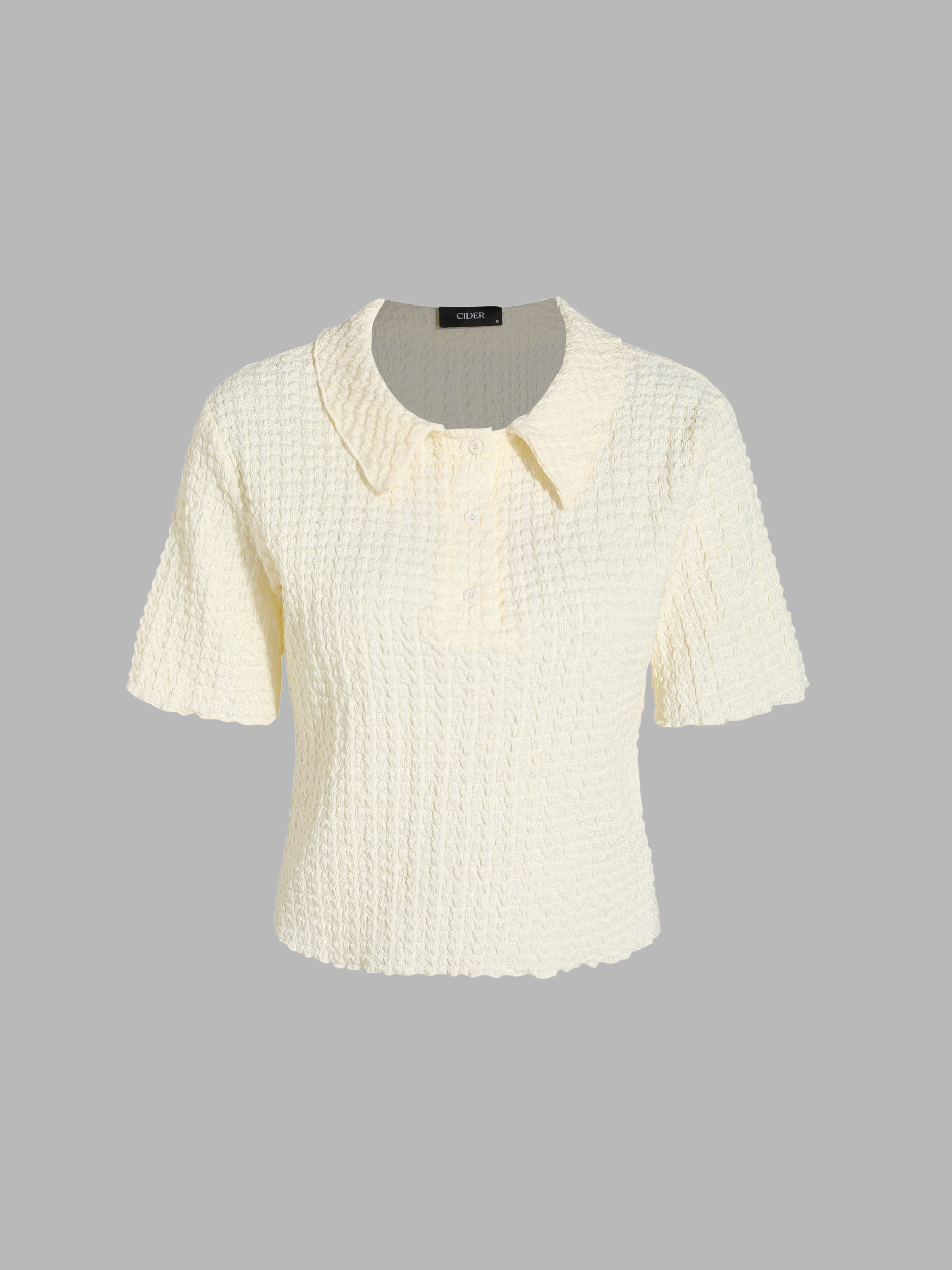 Texture Polo Short Sleeve Blouse For School Daily Casual Coffee Shop