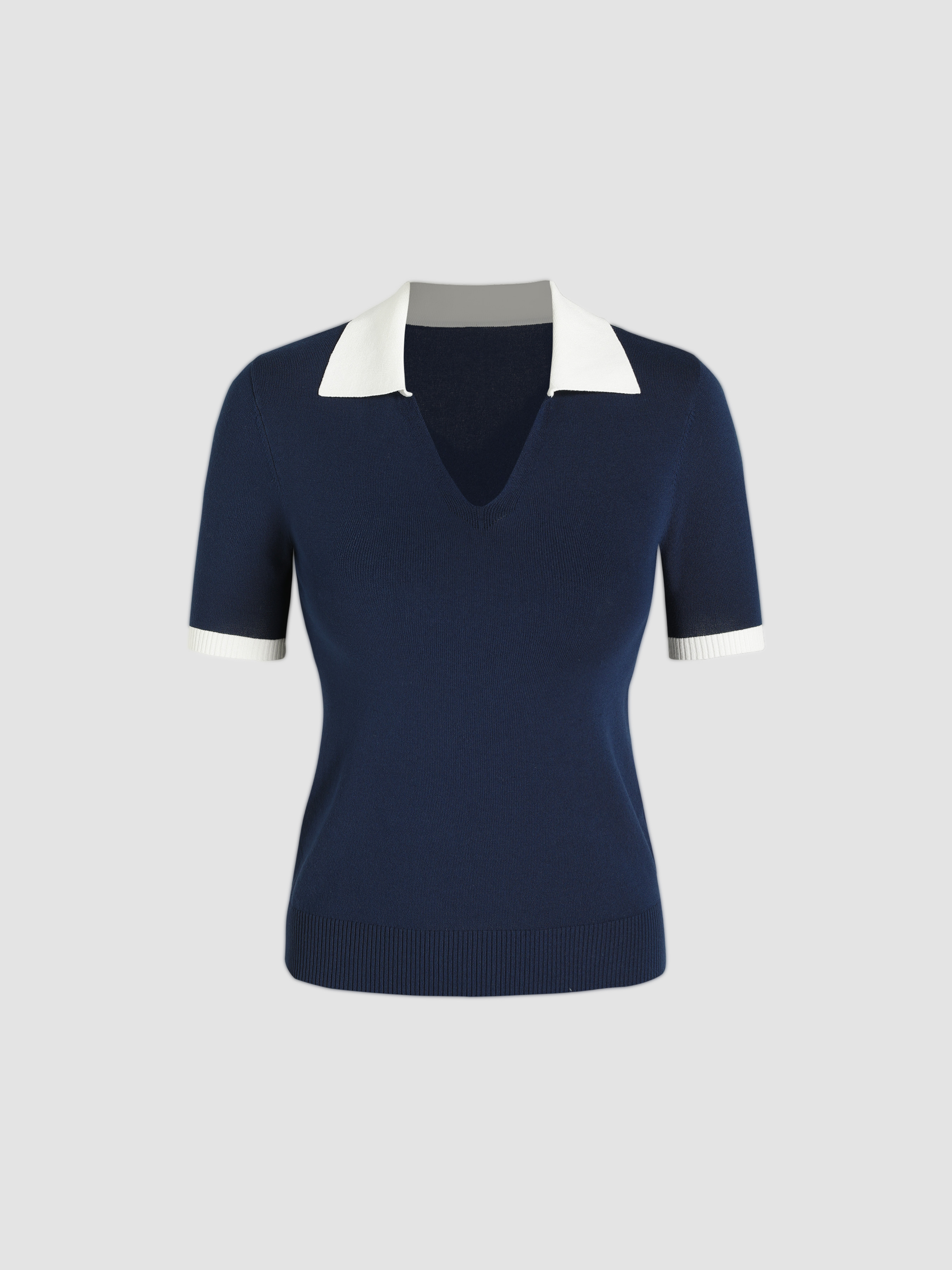 Knit Polo Contrasting Binding Short Sleeve Top For School Daily Casual