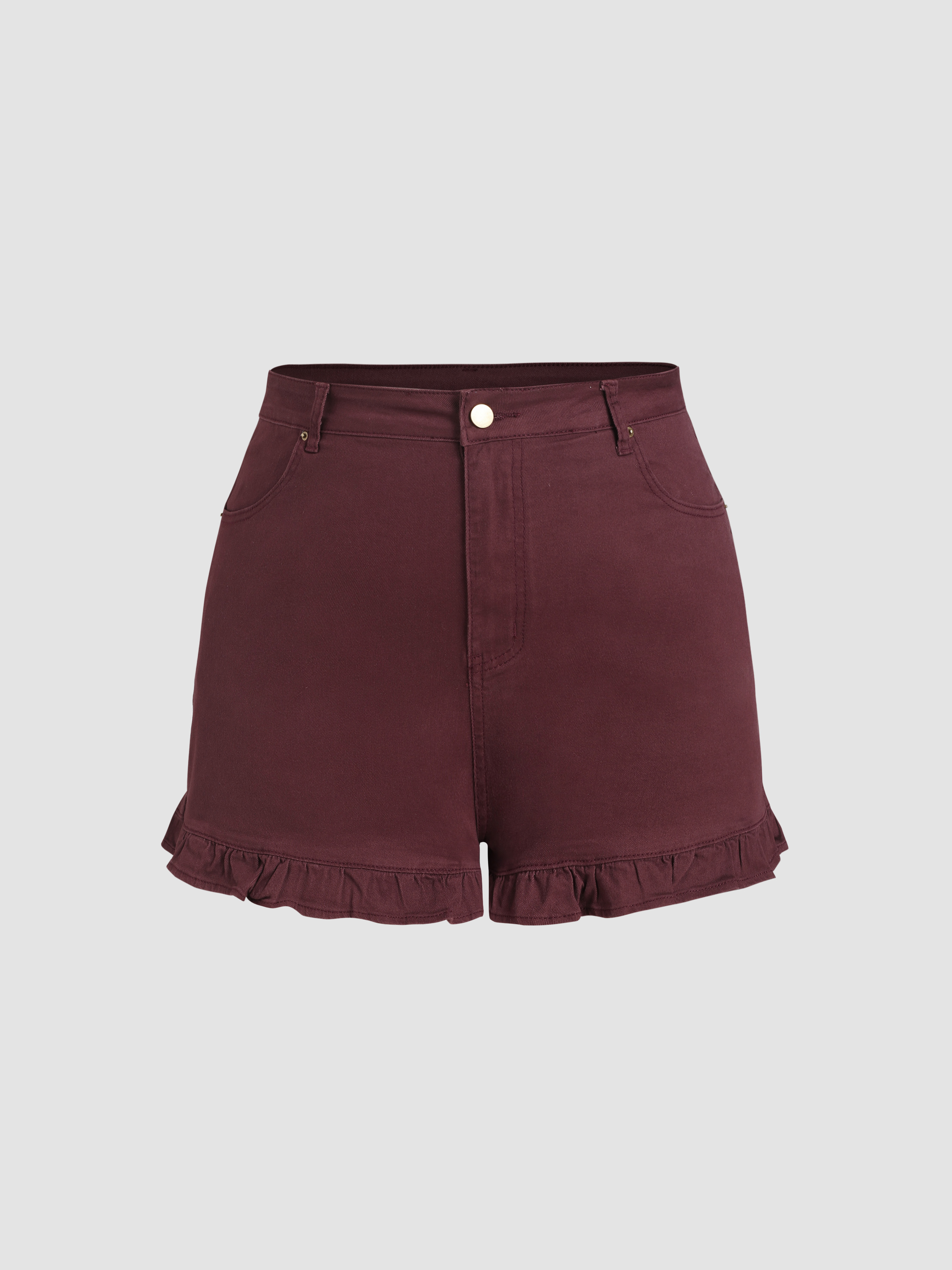 Denim Lettuce Trim Pocket Denim Shorts Curve & Plus For Daily Casual