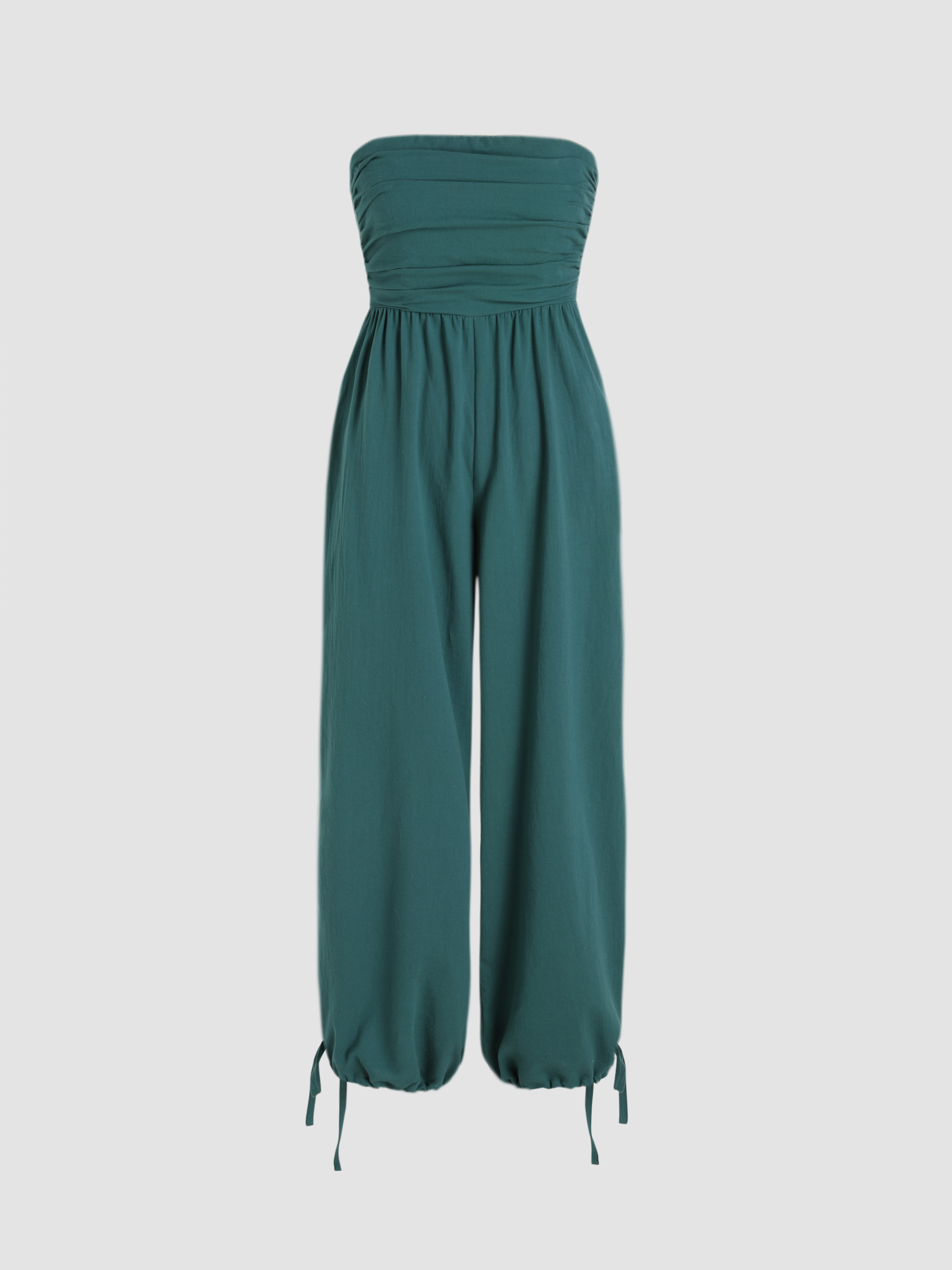 Tube Drawstring Shirred Jumpsuit For Vacation Holiday