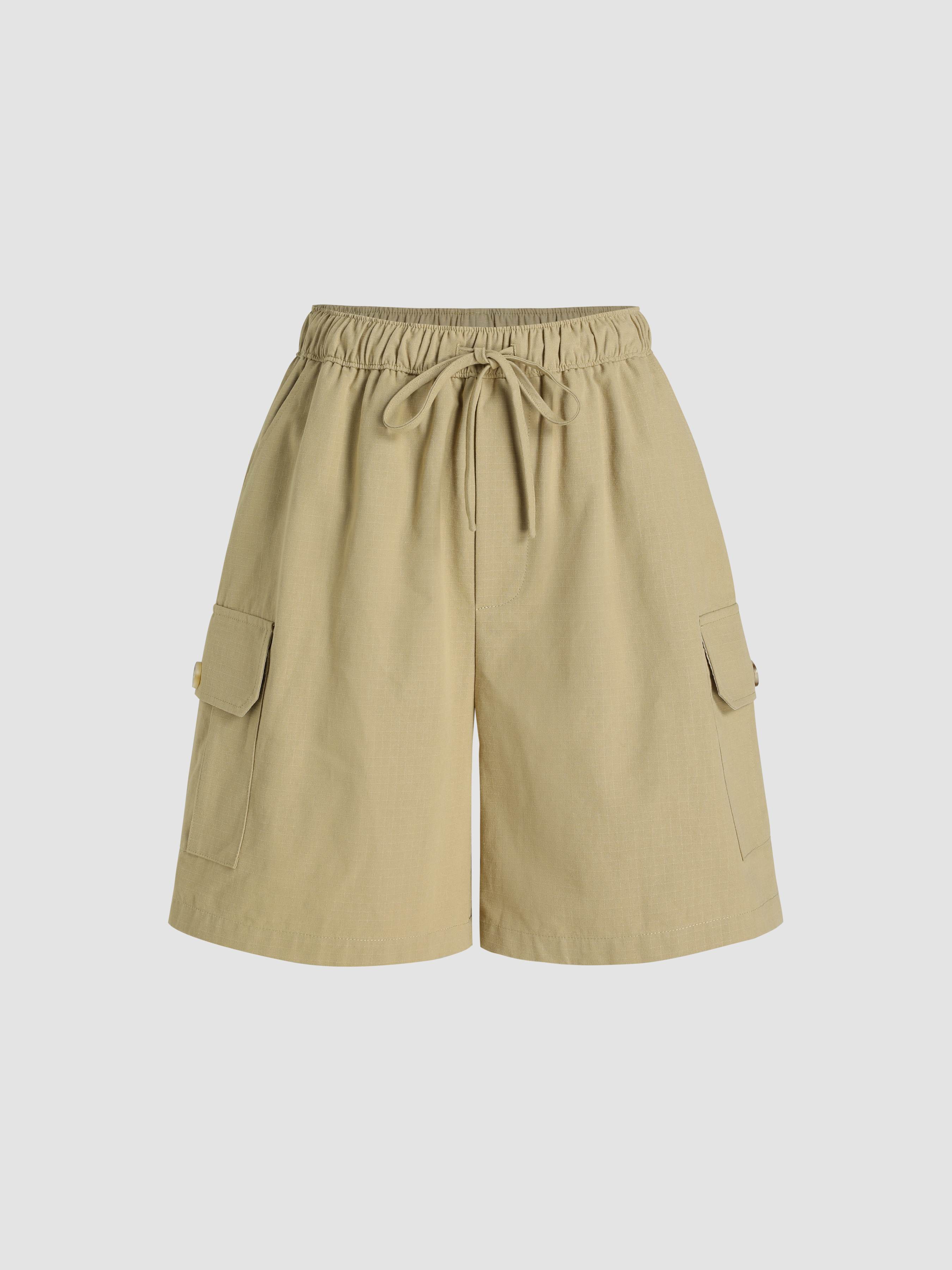 Mid Waist Solid Elastic Waist Straight Leg Shorts - Cider