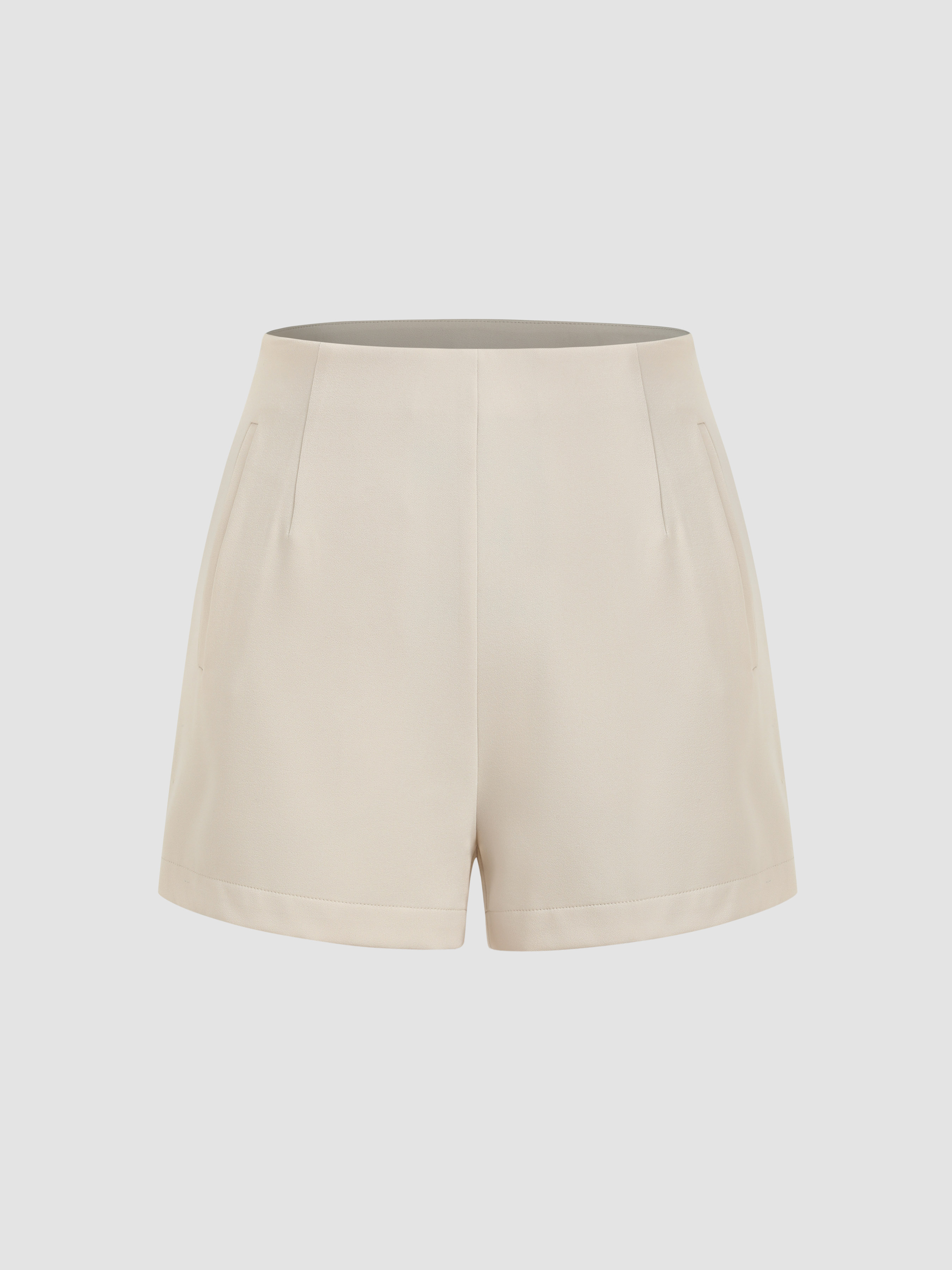 Woven Mid Waist Solid Pocket Straight Leg Shorts For Daily Casual Work